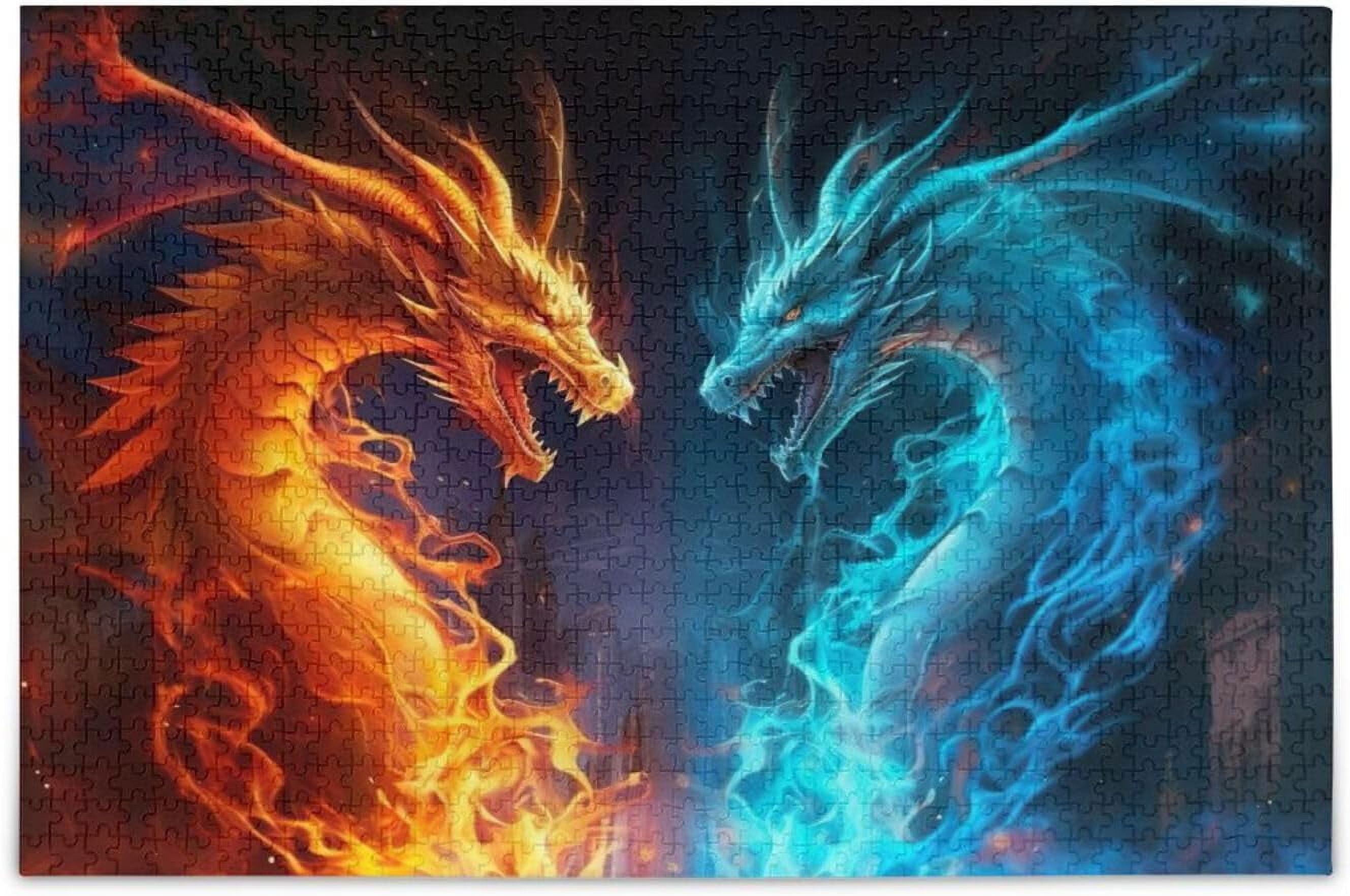 FREEAMG Ice Fire Dragon Jigsaw Puzzle 1000 Pieces,Wooden Puzzles Family ...