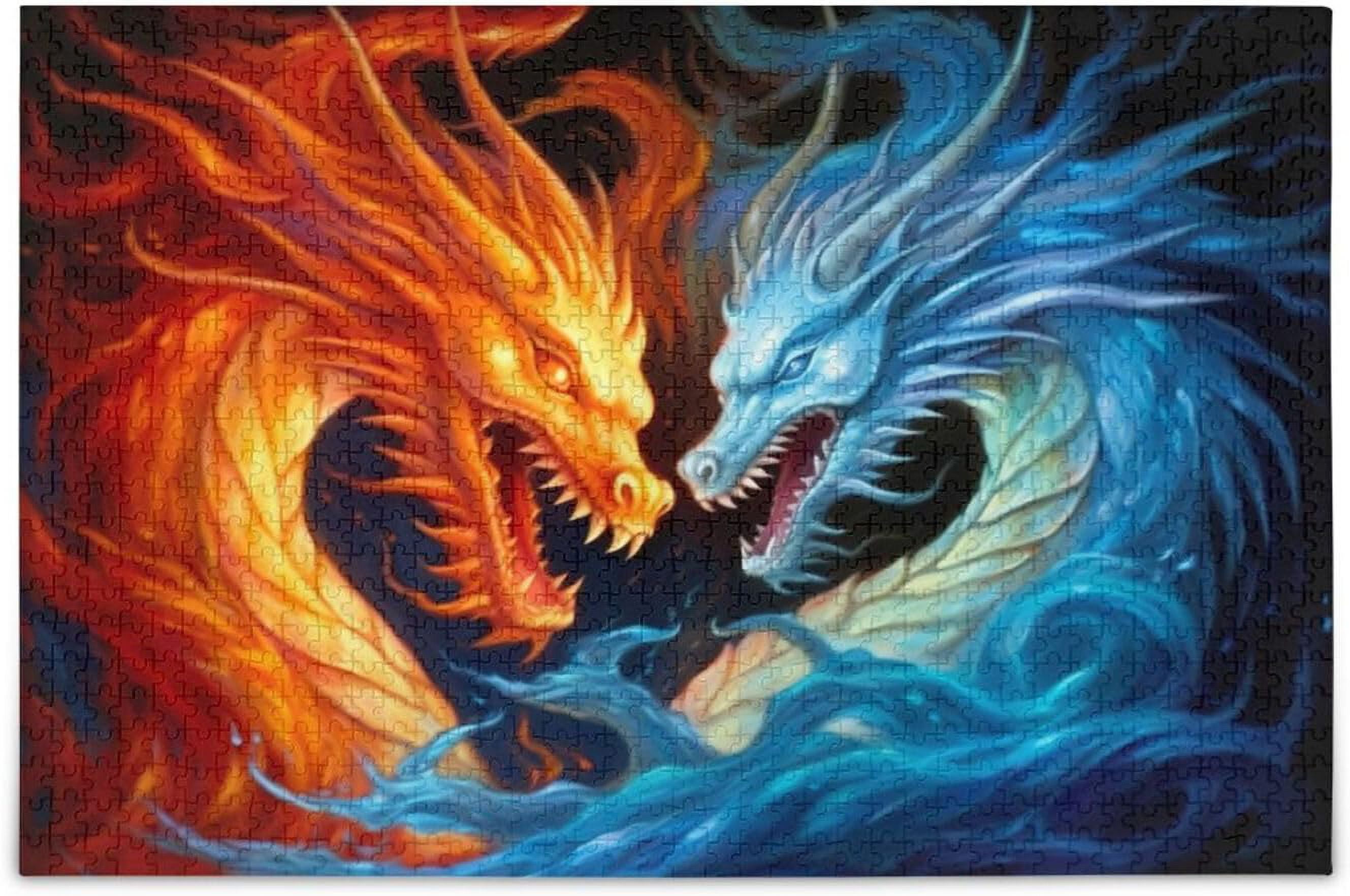 FREEAMG Ice Fire Dragon Jigsaw Puzzles for Adults 1000 Piece, Puzzles ...