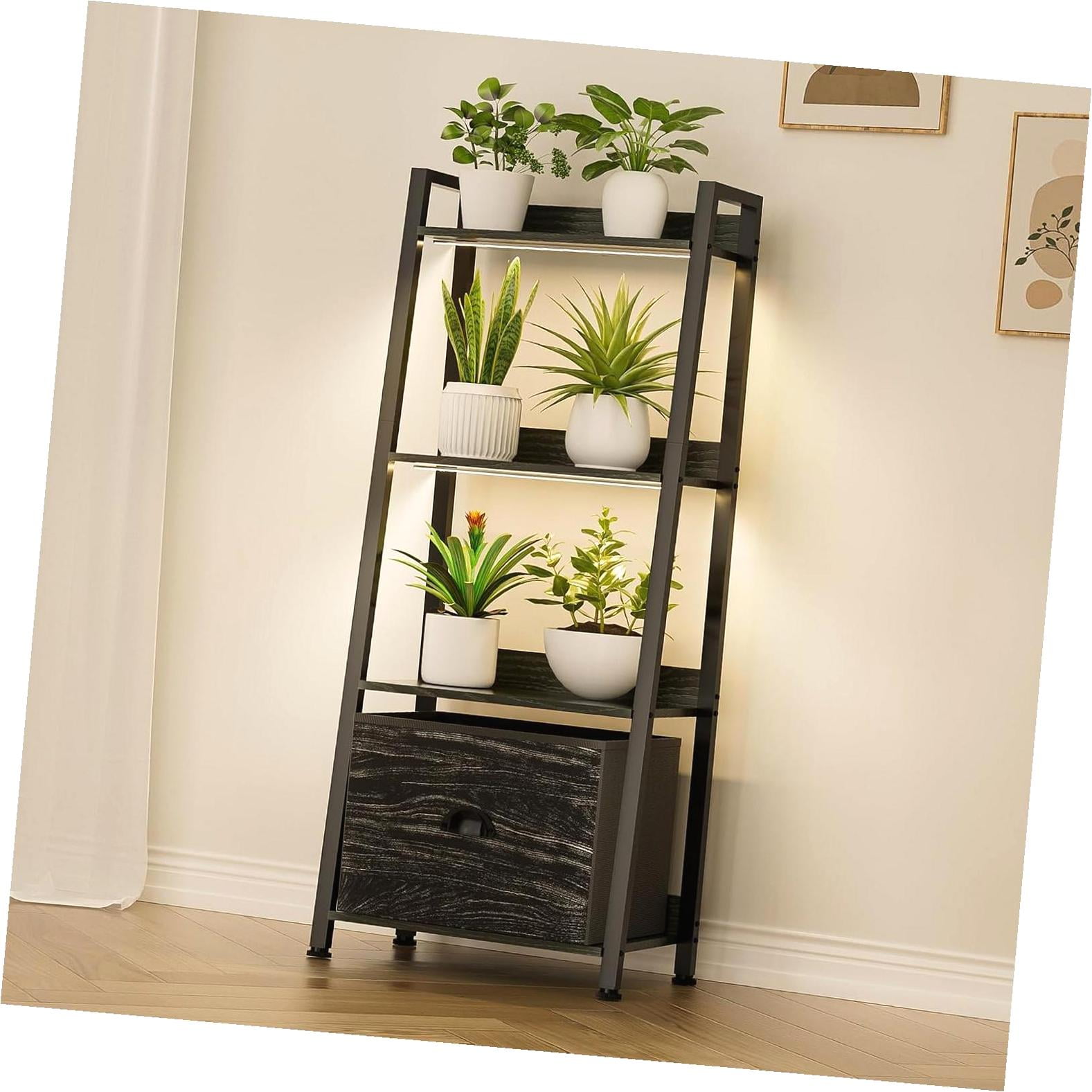 FREEAMG Indoor Plant Stand Featuring Grow Lights and Detachable Drawer ...