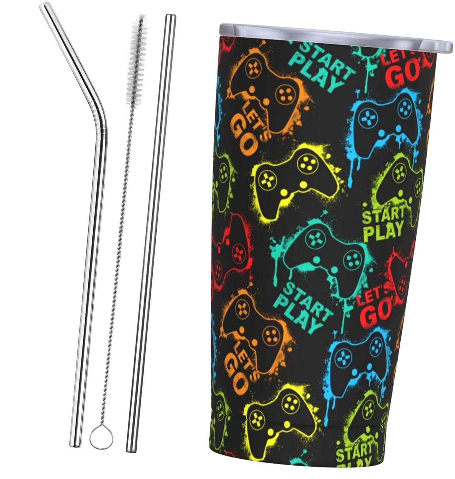 FREEAMG Insulated Gaming Cup with Lid and Straw, 20 Oz Steel Gamer's ...