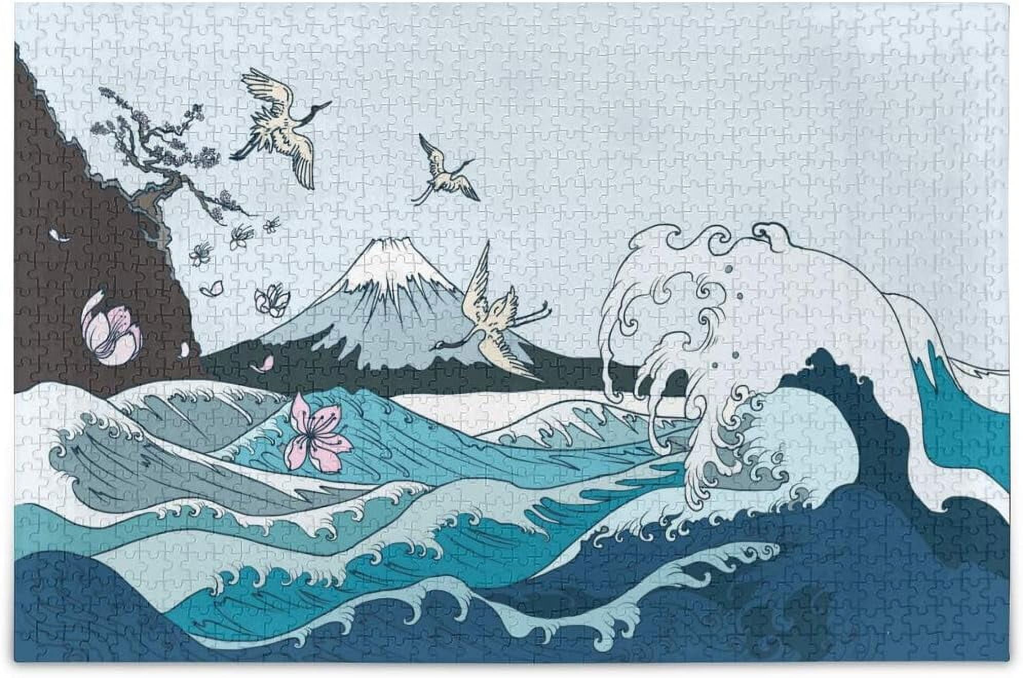 FREEAMG Japanese Art Fuji Mountain Crane Heron Bird Cherry Blossom ...