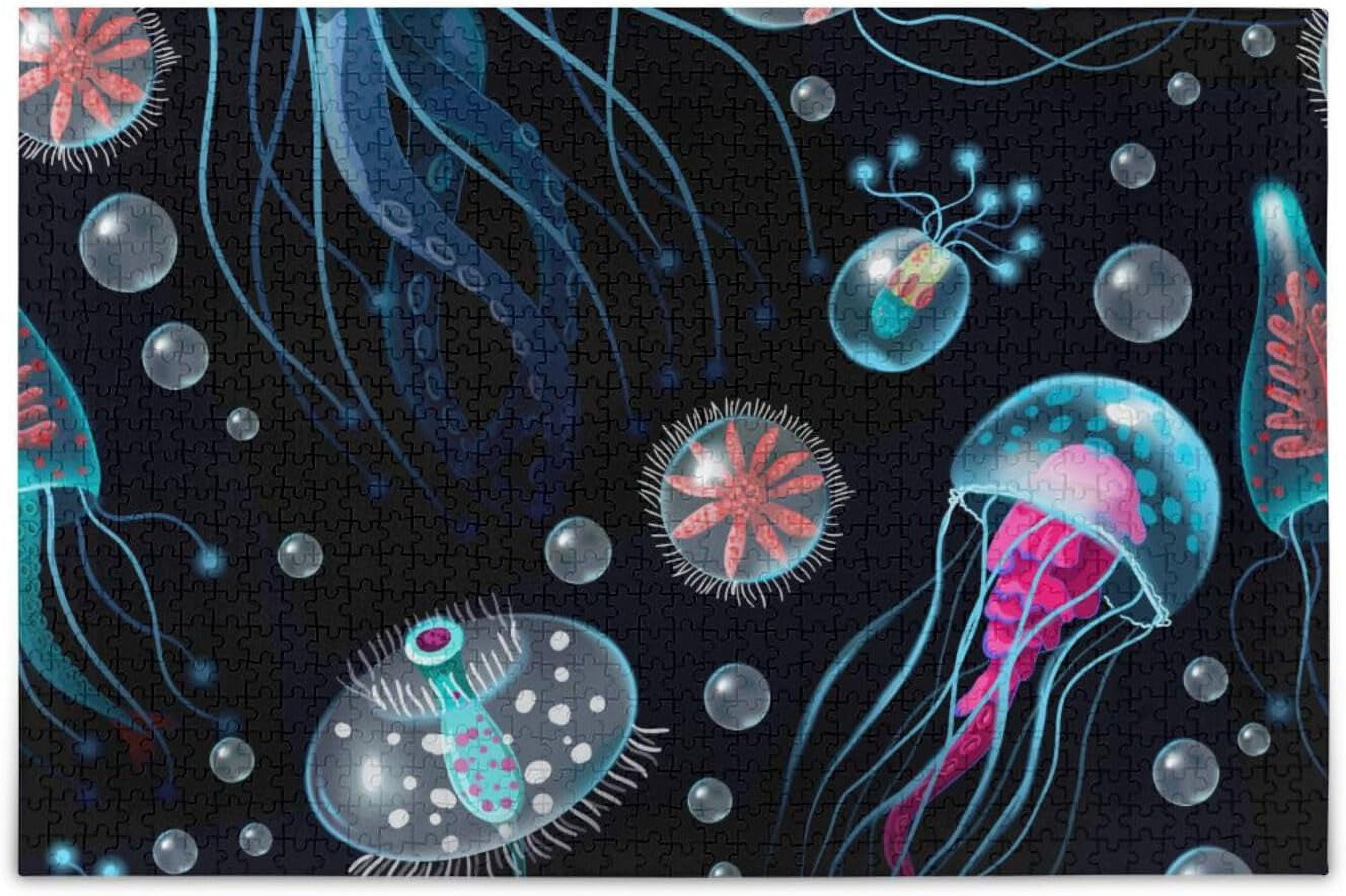 FREEAMG Jellyfish Jigsaw Puzzle for Adults Teens Kids, 1000 Pieces Wooden Puzzle Fun Family Game ...