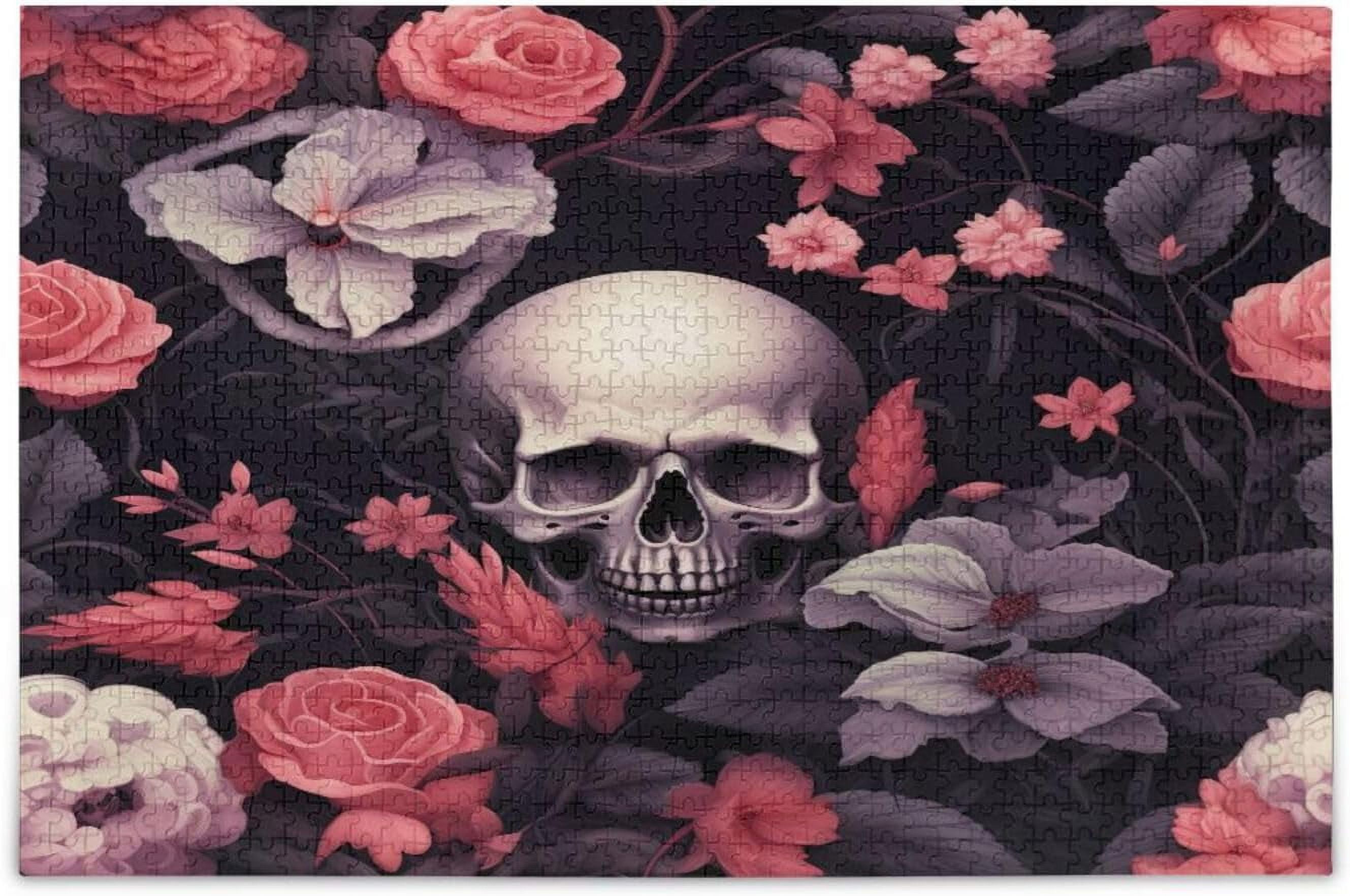 FREEAMG Jigsaw Puzzles 1000 Pieces for Adults, Skull Flowers Kid's ...