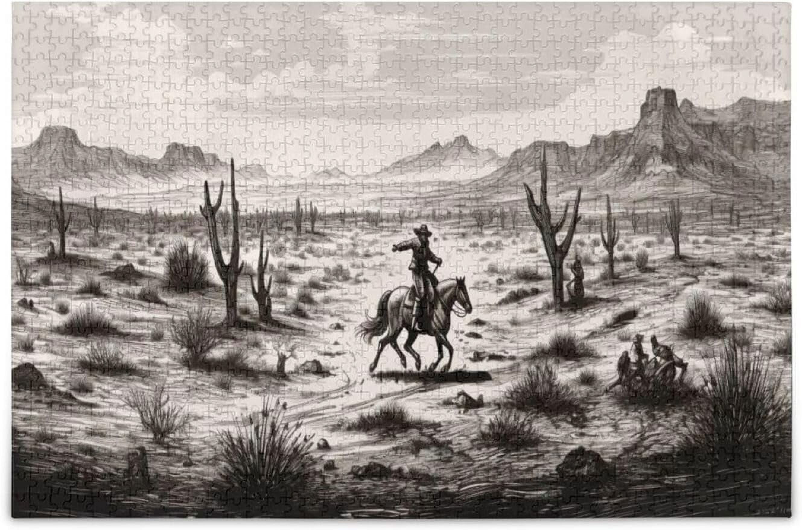 FREEAMG Jigsaw Puzzles 1000 Pieces for Adults, Western Desert Cowboy ...