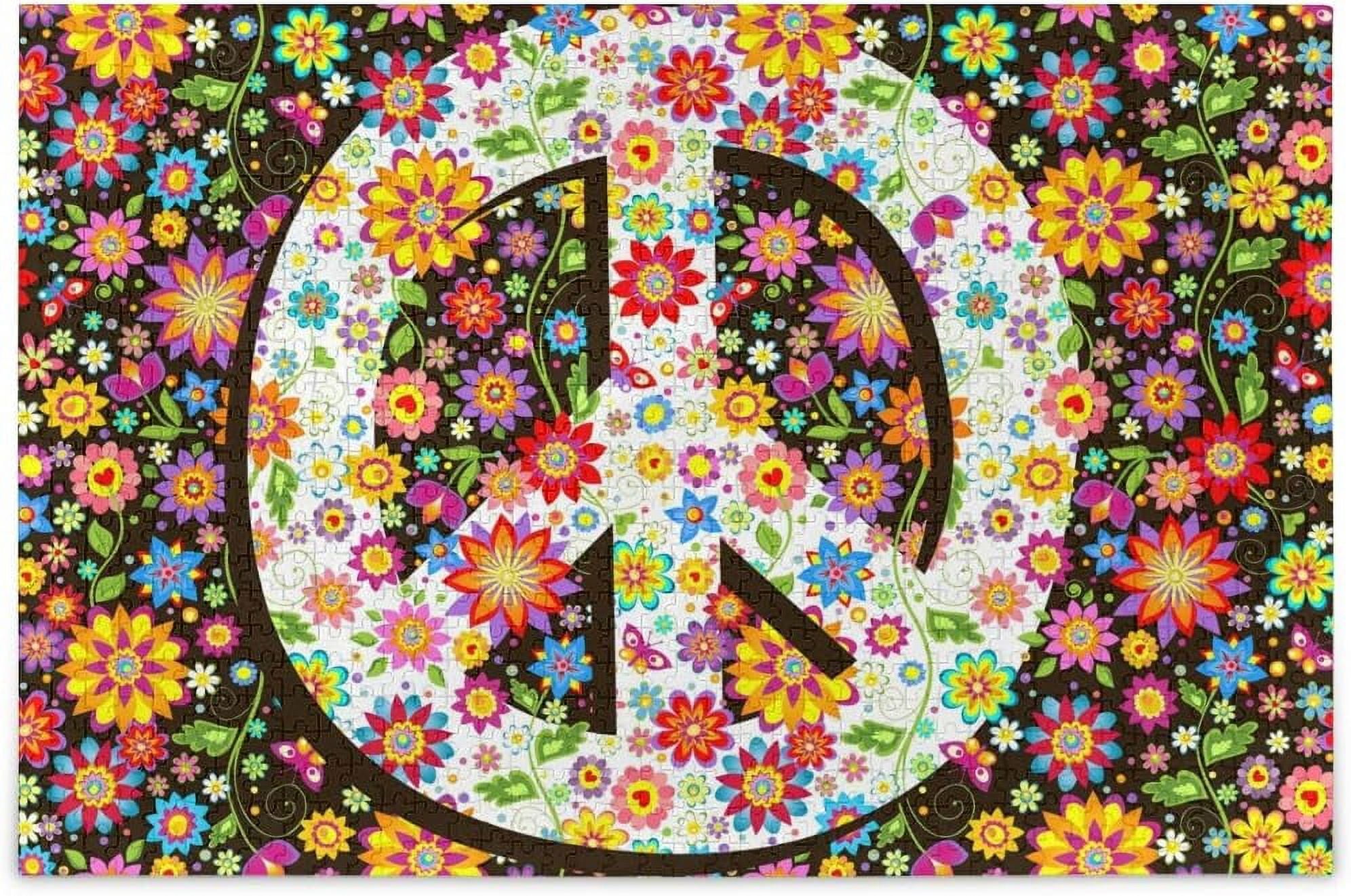 FREEAMG Jigsaw Puzzles for Adults 1000 Pieces Hippie Floral Peace ...
