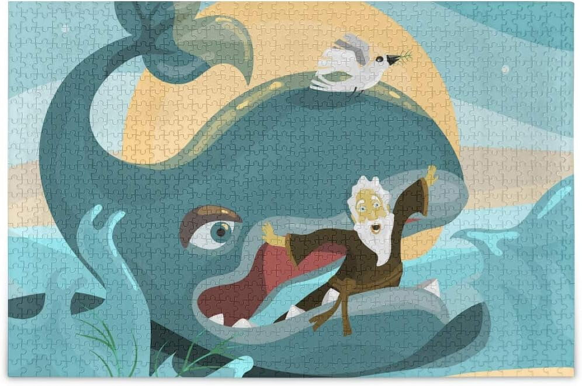 FREEAMG Jonah and Whale Bible Story Cartoon Noah in Whale Mouth On Sea Background with Waves ...