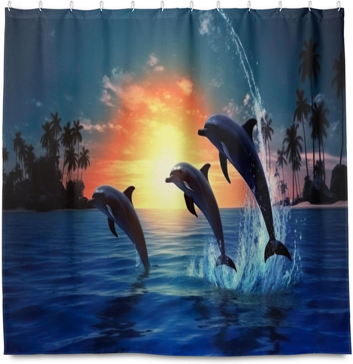 FREEAMG Jumping Dolphin Shower Curtain - 72x72 Inch Waterproof Fabric ...
