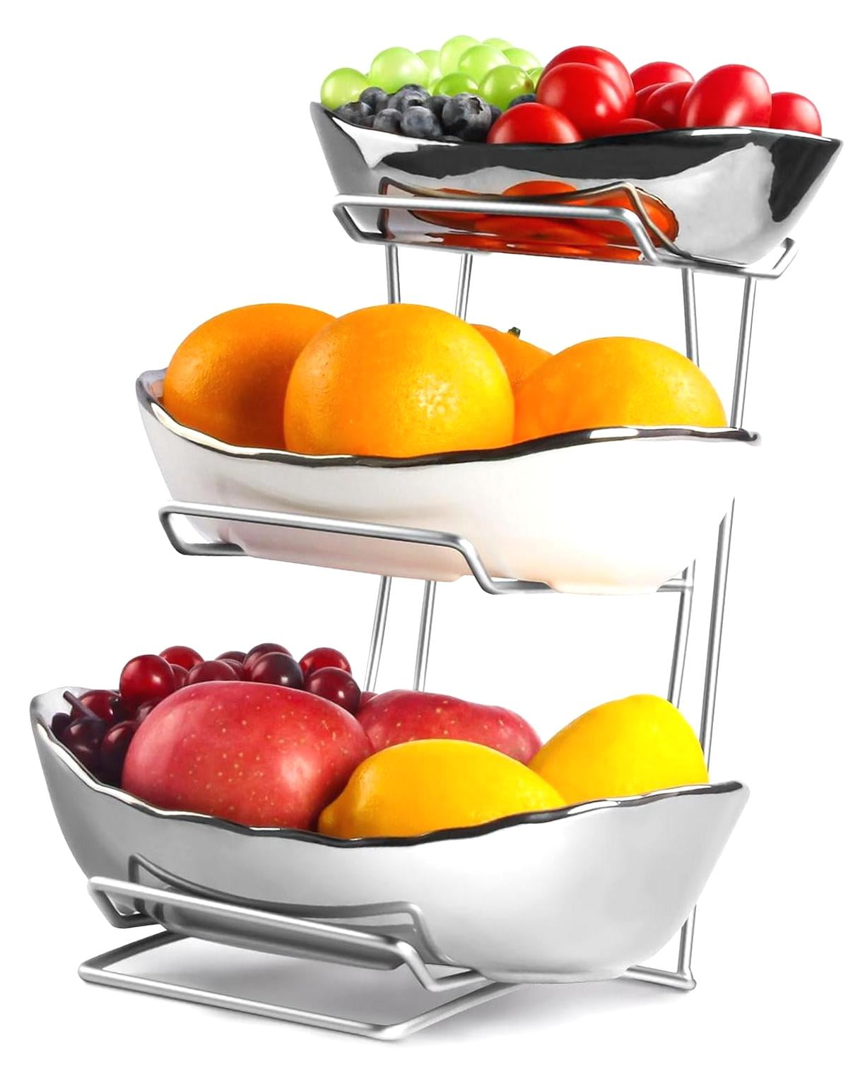 FREEAMG Kitchen Ceramic 3 Tier Fruit Stand - Detachable Rack for ...