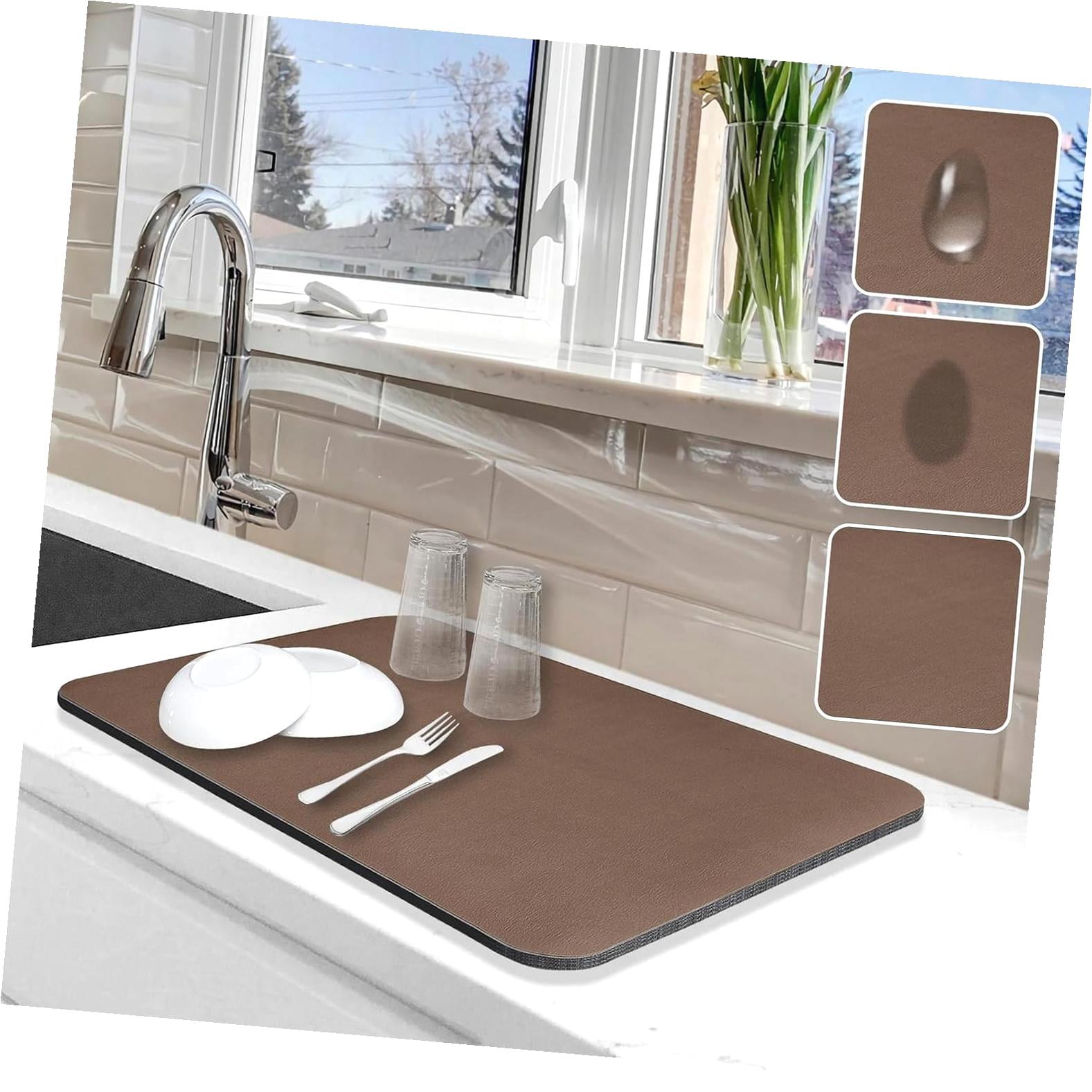 FREEAMG Kitchen Dish Drying Mat, 12"x19" Non-Absorbent Drying Pad with ...