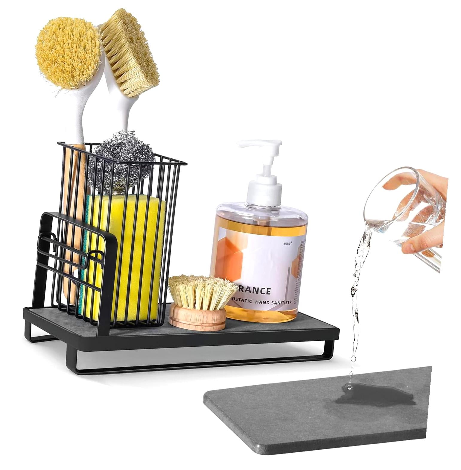 FREEAMG Kitchen Sink Sponge Holder Featuring Diatomite Stone and ...