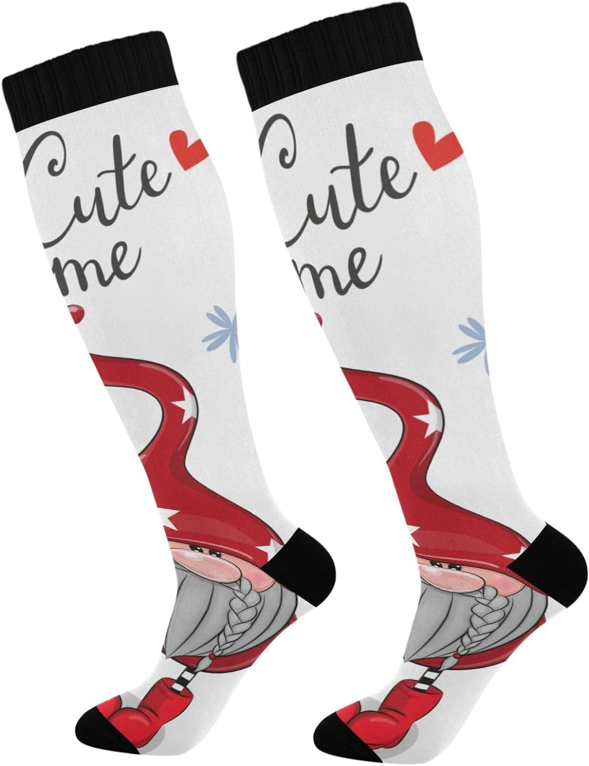 FREEAMG Knee High Socks Christmas Gnome Red Compression Warm Stockings ...