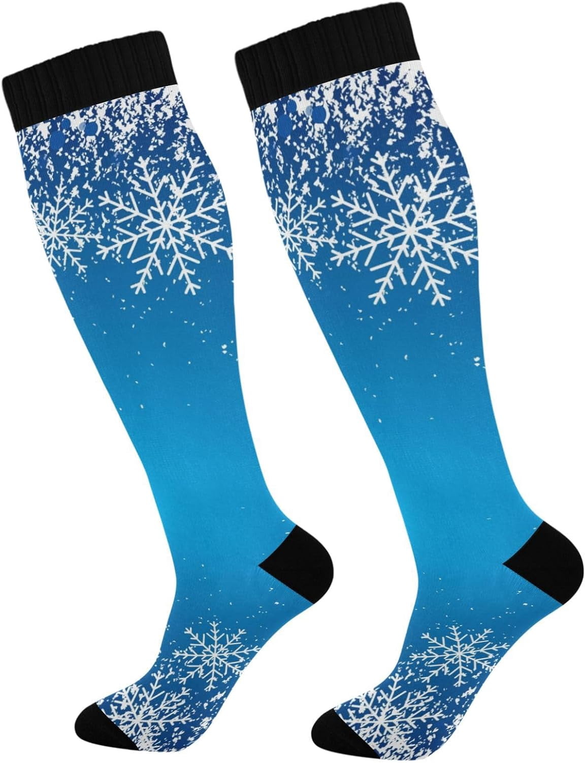FREEAMG Knee High Socks Christmas Snowflake Blue Compression Warm ...