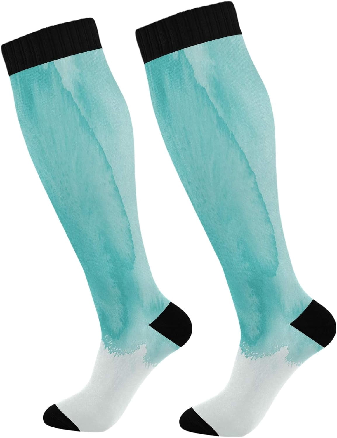 FREEAMG Knee High Socks Teal Blue Watercolor Compression Warm Stockings ...