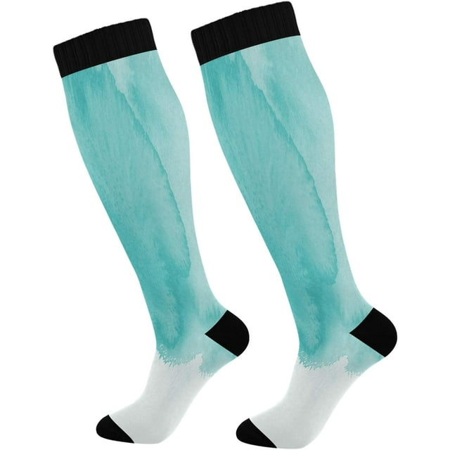 FREEAMG Knee High Socks Teal Blue Watercolor Compression Warm Stockings ...
