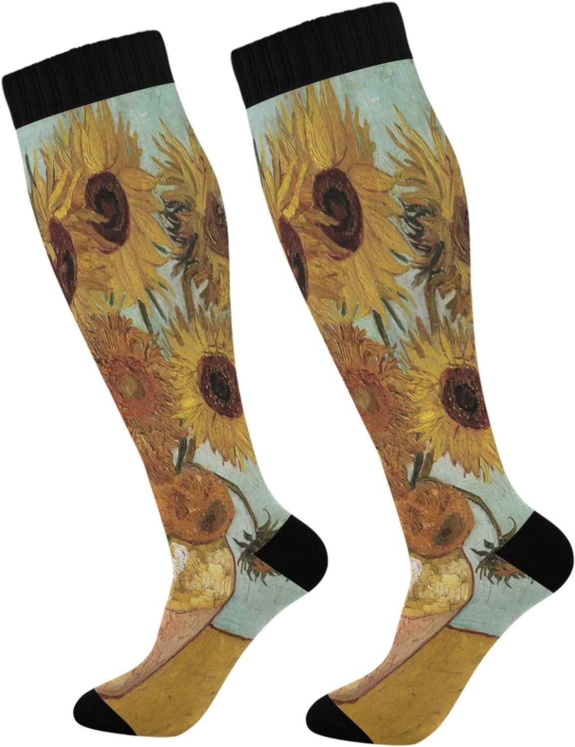 FREEAMG Knee High Socks Van Gogh Sunflower Art Compression Warm ...