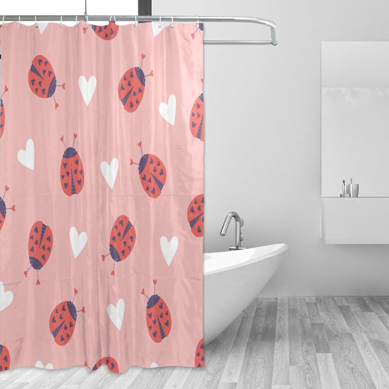 Freeamg Ladybugs Shower Curtain Waterproof Fabric Shower Curtains With