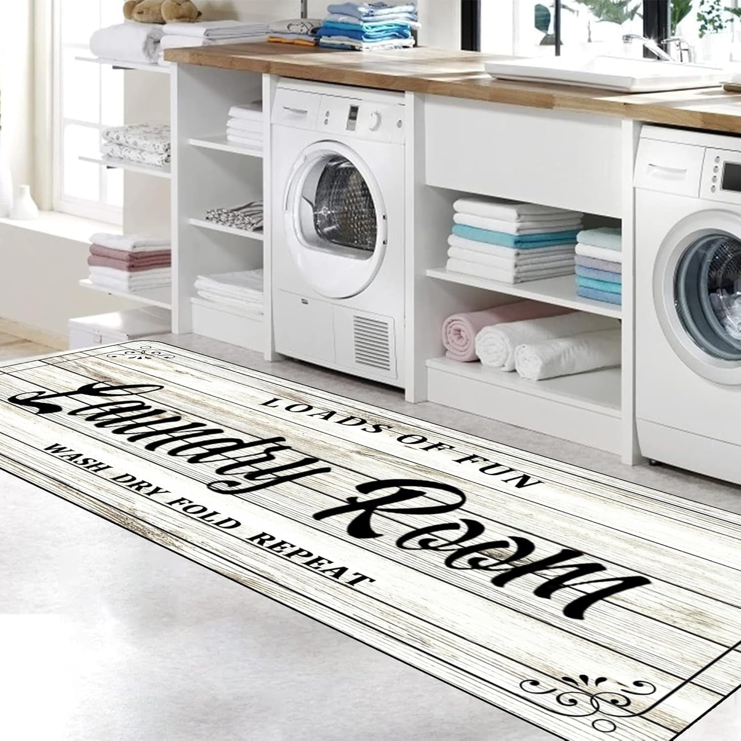 FREEAMG Laundry Room Rug Non Slip Floor mats Farmhouse Large Laundry ...