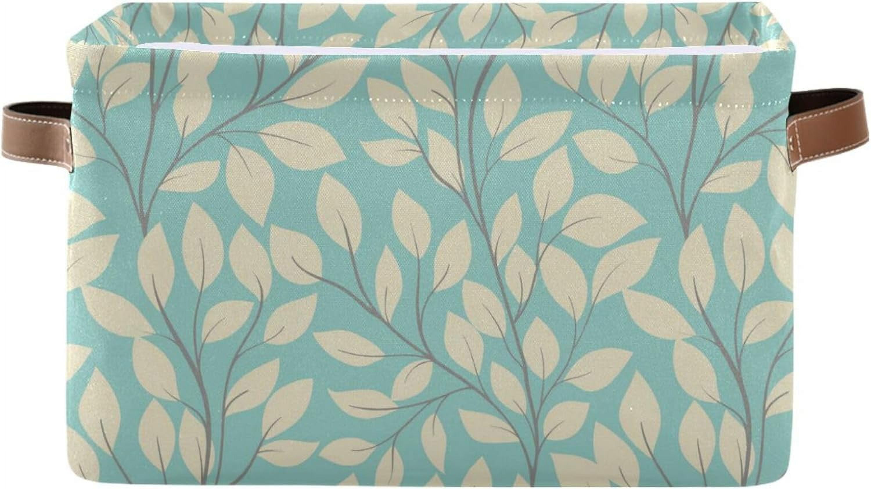FREEAMG Leaves Pattern Foldable Canvas Storage Bin, Sturdy Fabric ...