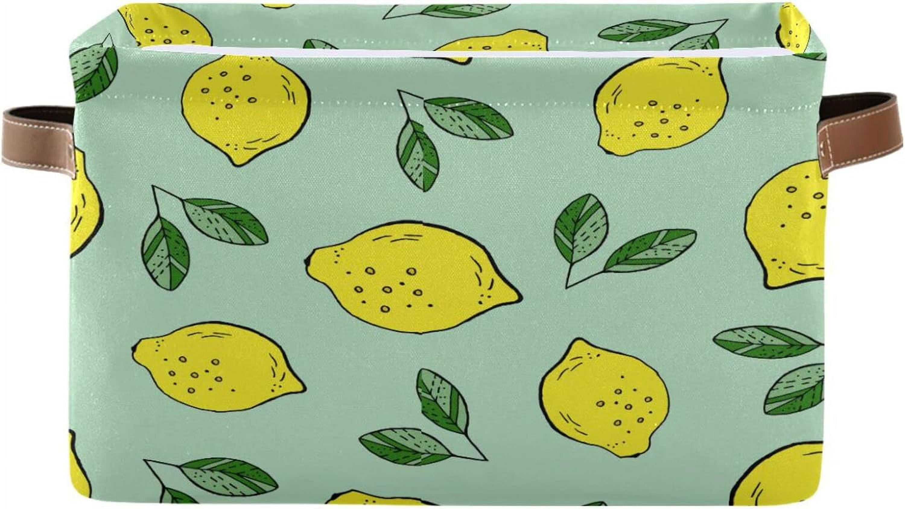 FREEAMG Lemon and Green Leaves Large Square Storage Basket Bin with ...