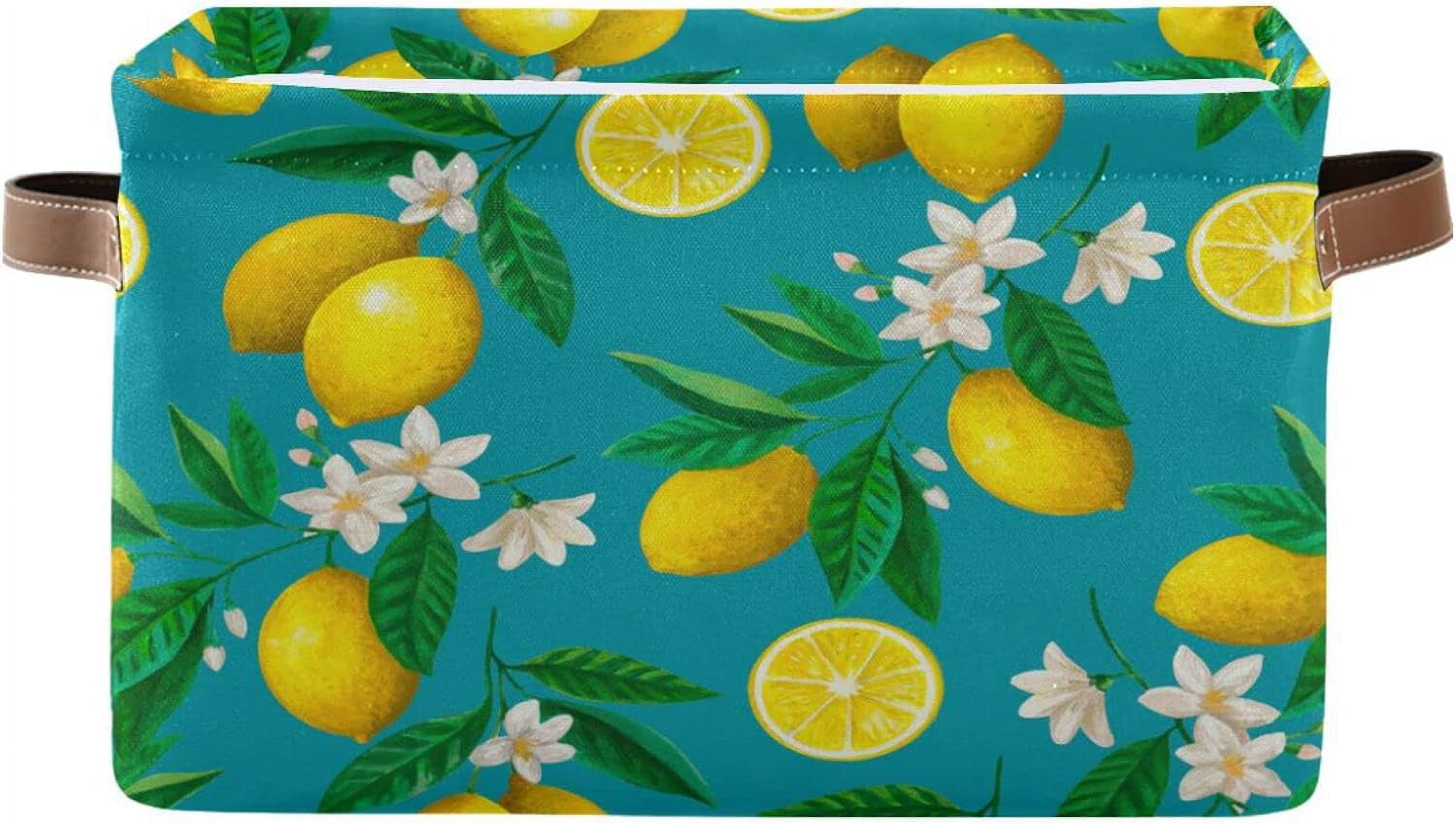 FREEAMG Lemon and Green Leaves Large Square Storage Basket Bin with ...