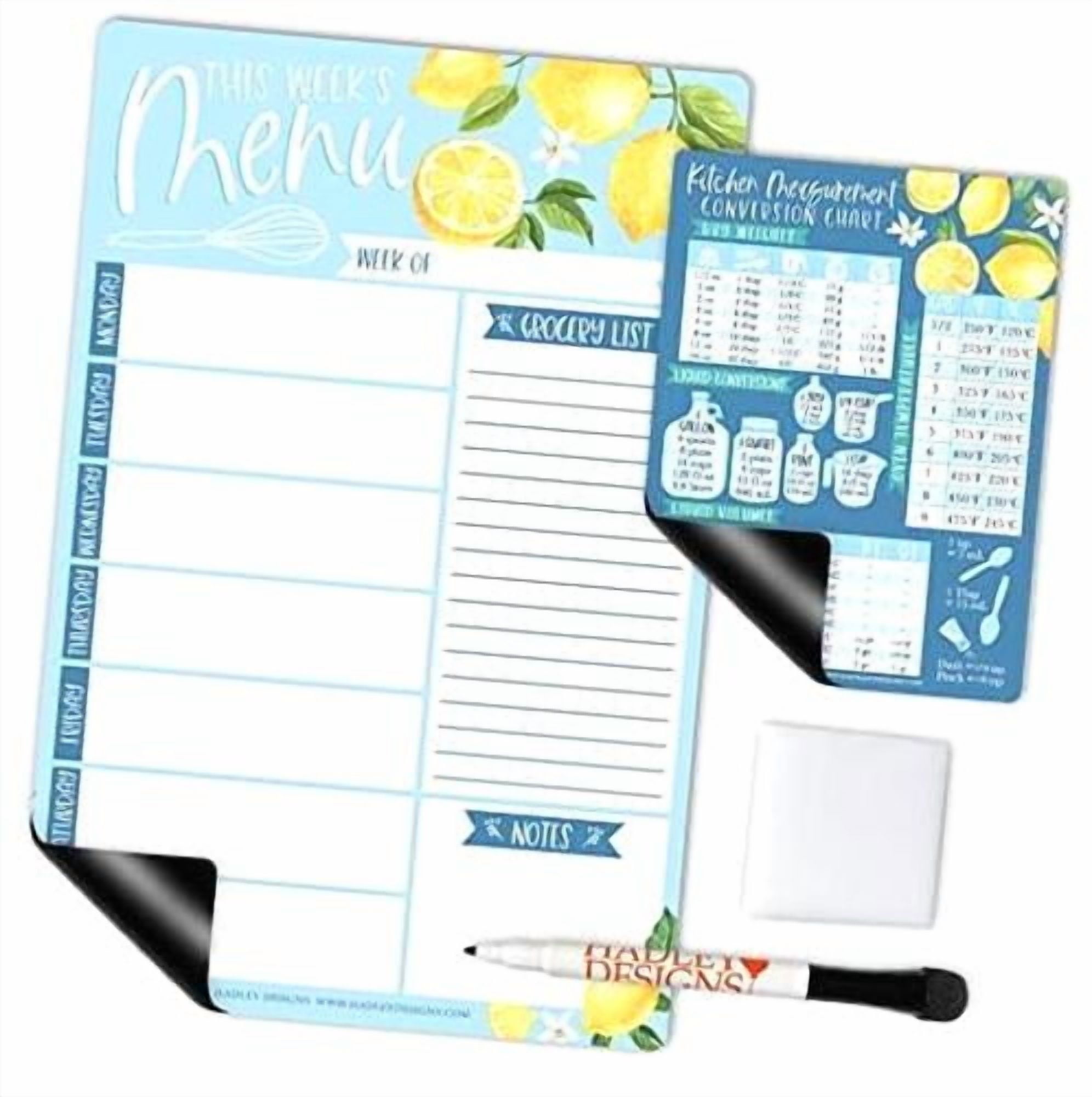 FREEAMG Lemon Magnetic Weekly Meal Planner for Fridge - Kitchen Menu ...