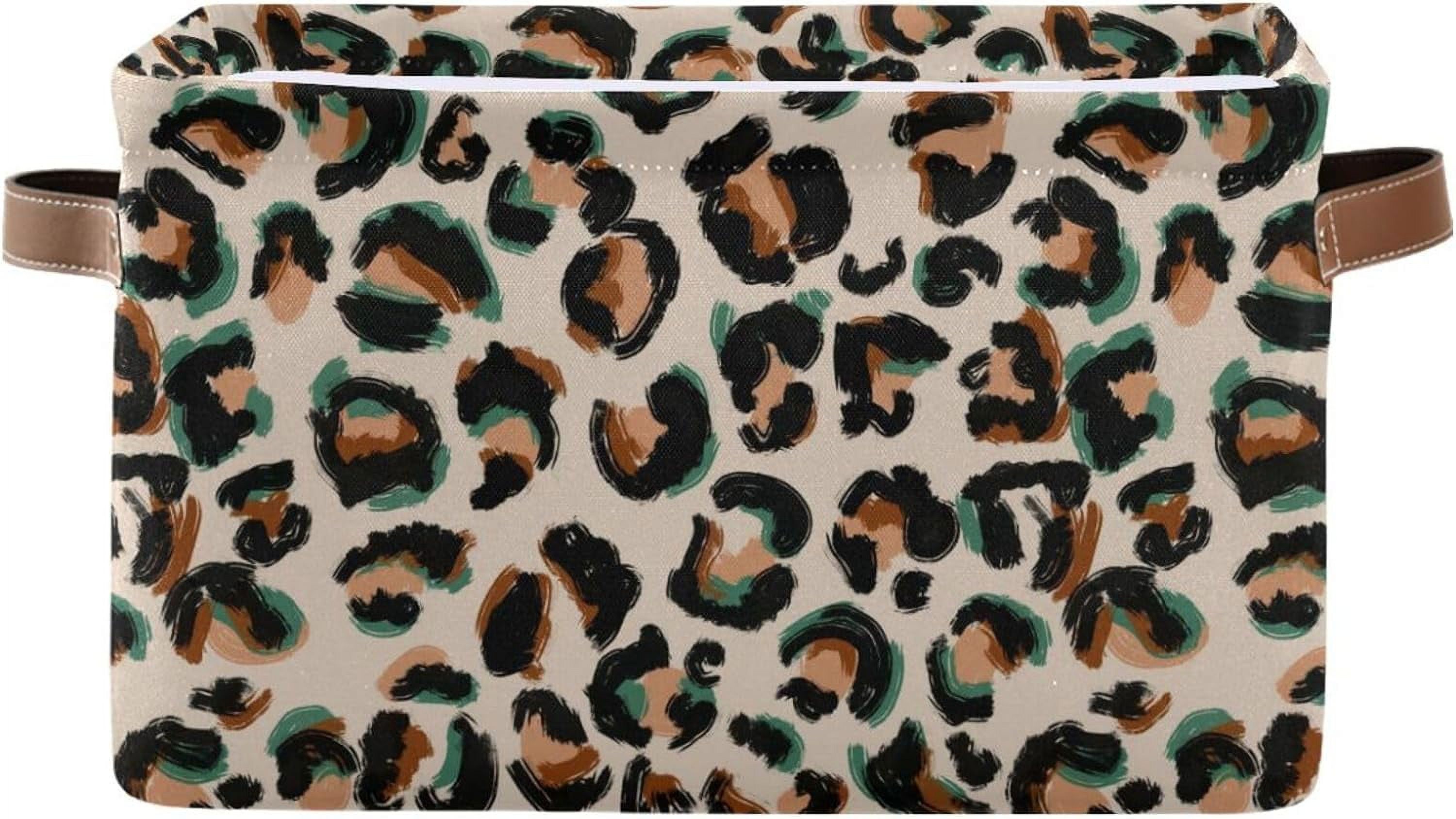 FREEAMG Leopard Print Foldable Canvas Storage Bin, Sturdy Fabric ...