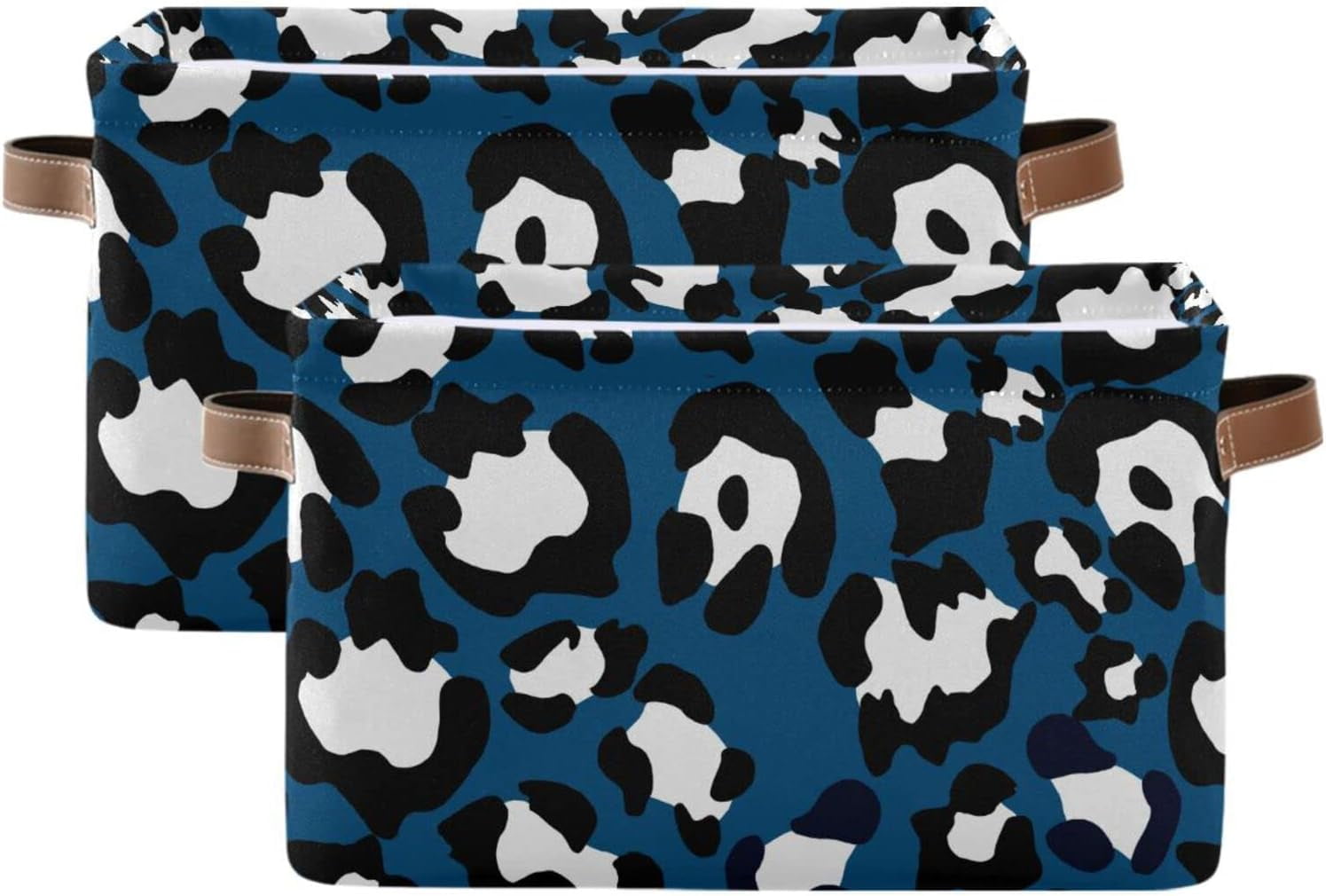 FREEAMG Leopard Print Storage Basket with Handles Collapsible Storage ...