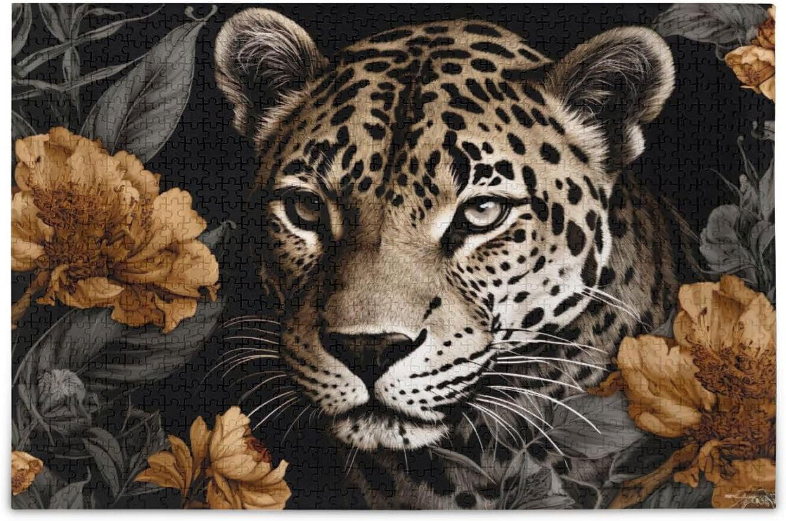 FREEAMG Leopard and Flowers Puzzle 1000 Pieces - Wooden Jigsaw Puzzles ...