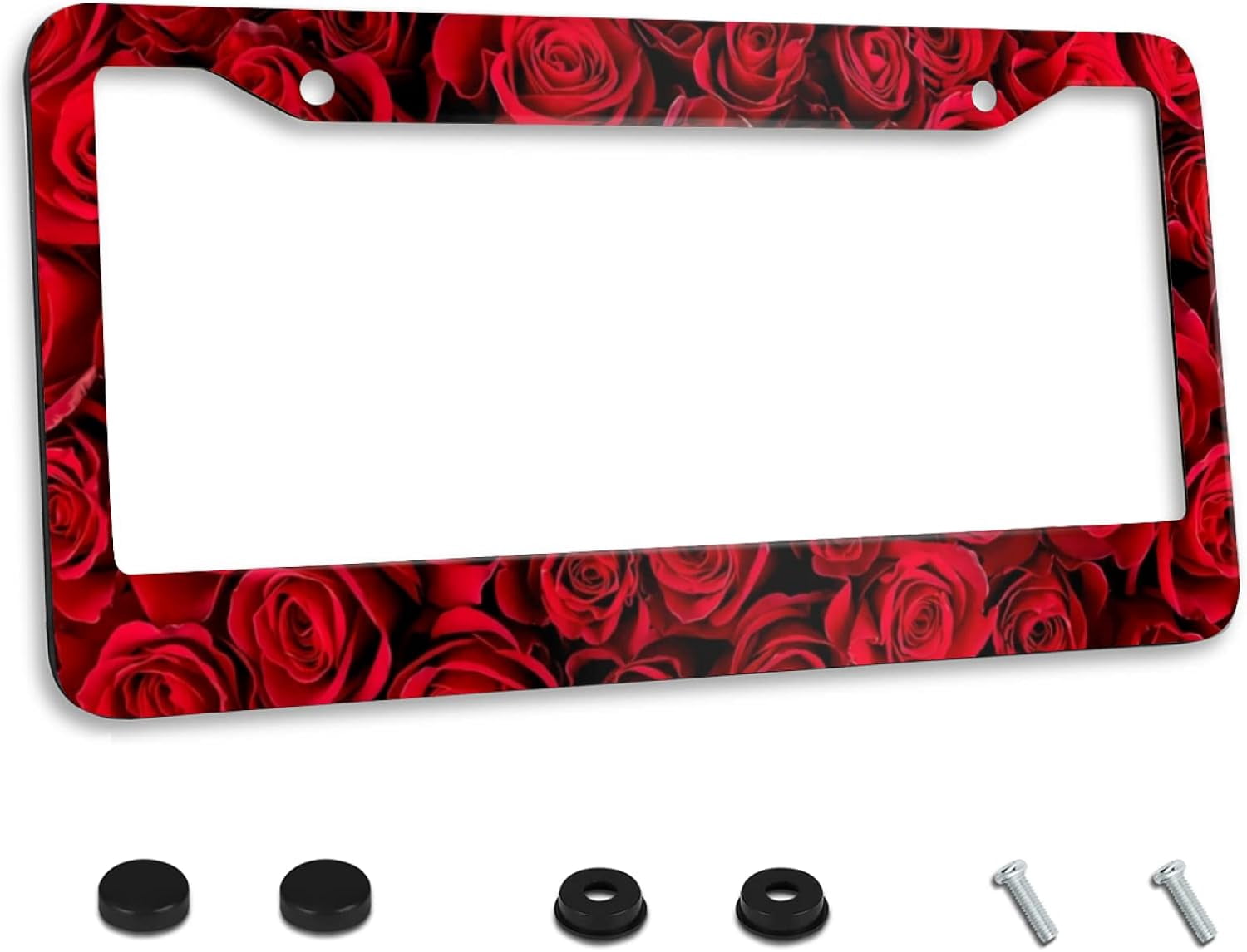 FREEAMG License Plate Frame Stainless Steel Gorgeous Red Roses Car ...