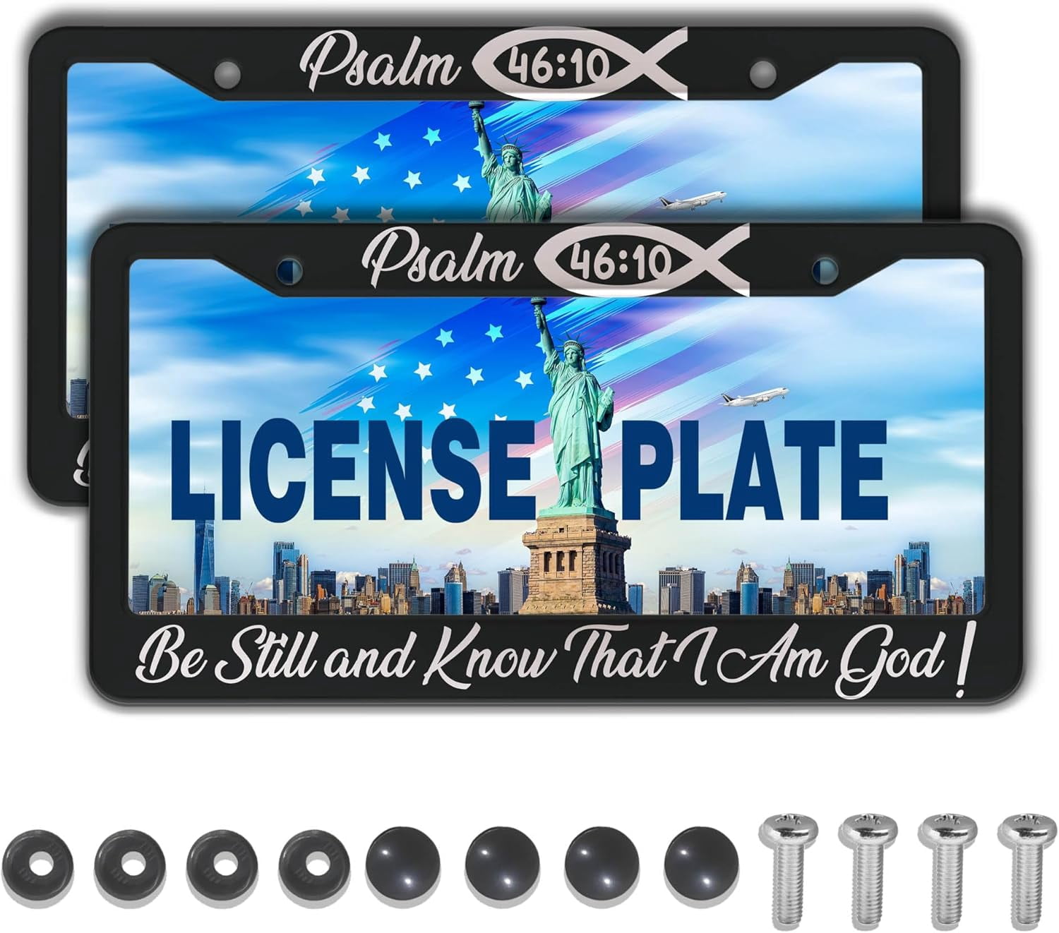 FREEAMG License Plate Frames Black and White License Plate Frame Psalm ...