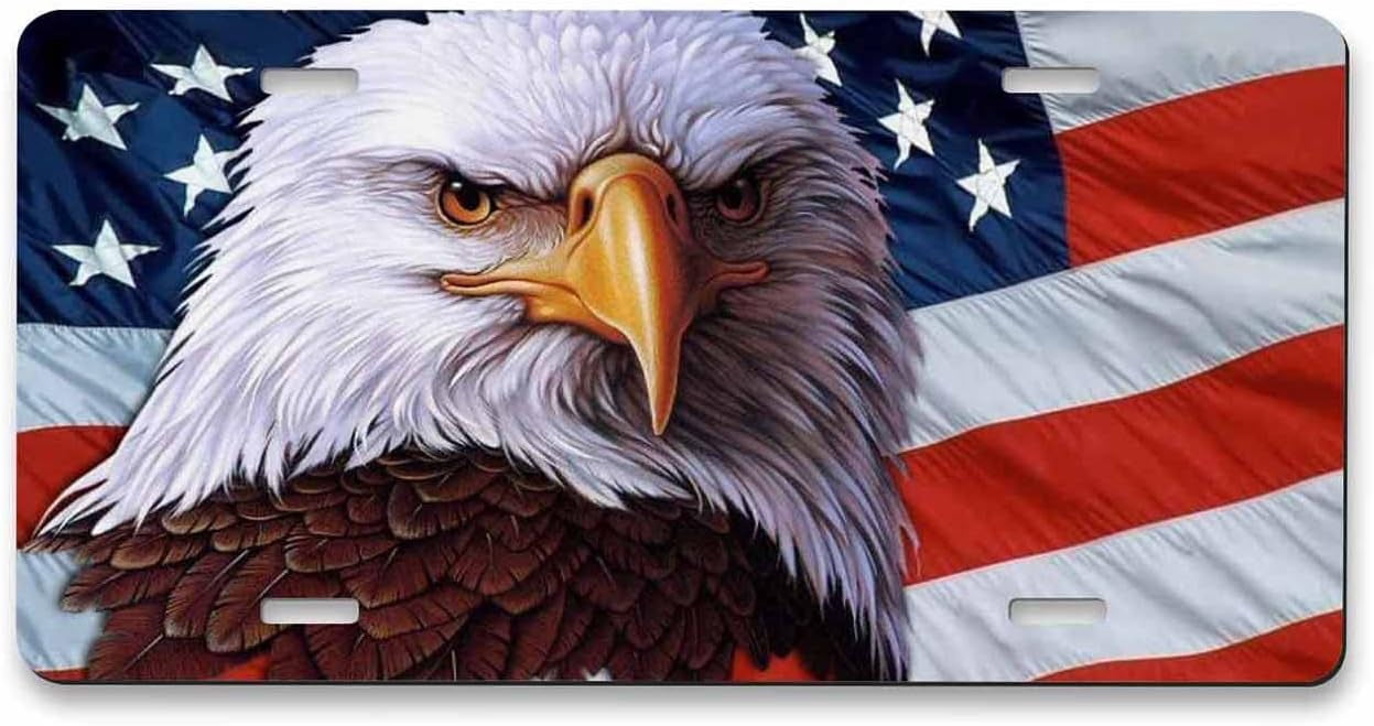 FREEAMG License Plate for Car Bald Eagle on The ted States of Flag ...