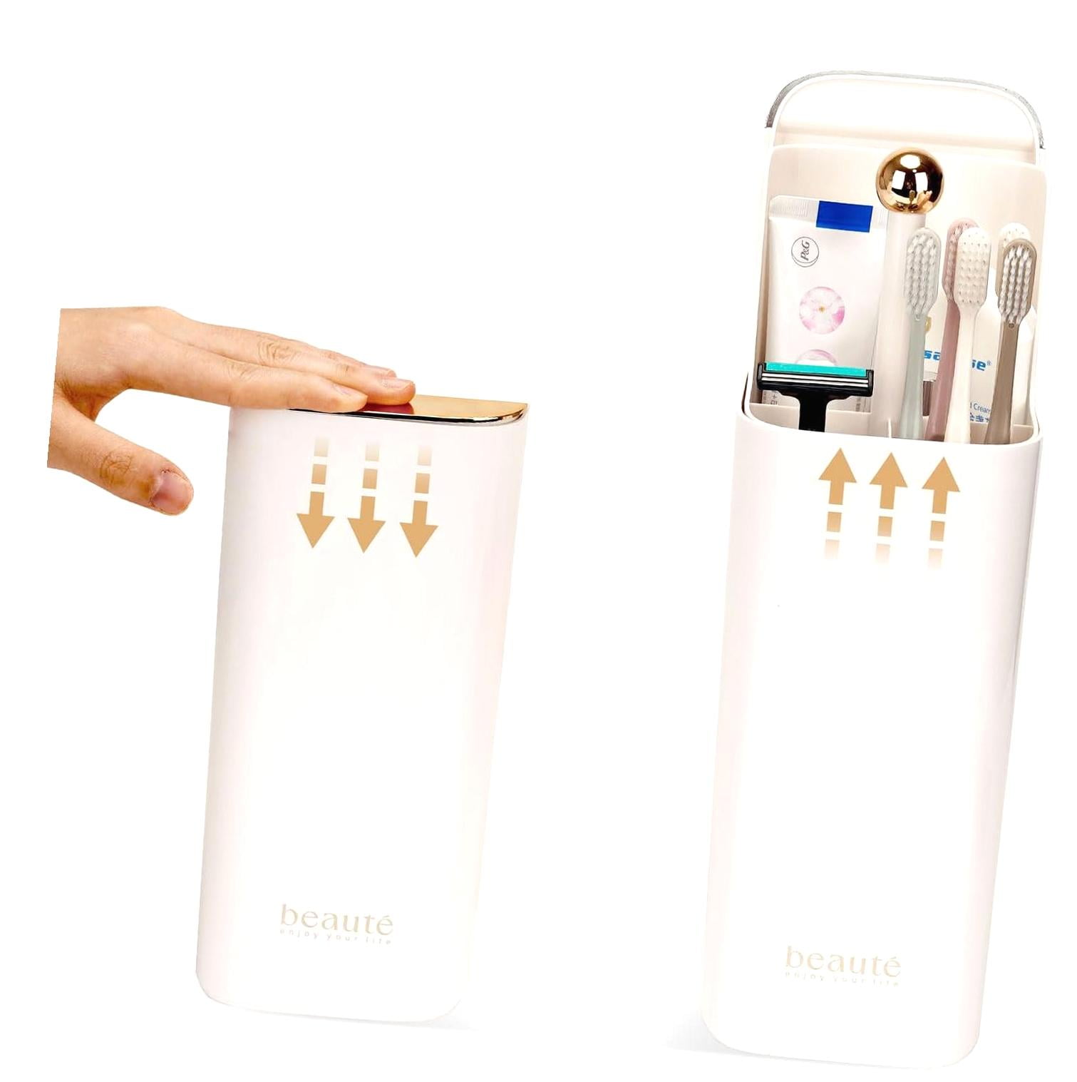 FREEAMG Liftable Toothbrush Holder with Cover, Elevating 4 Slots ...