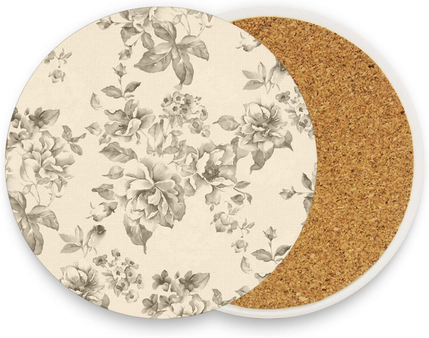 FREEAMG Light Colored Flowers Coasters for Drinks Set of 2, Absorbent Ceramic Drink Coaster with ...