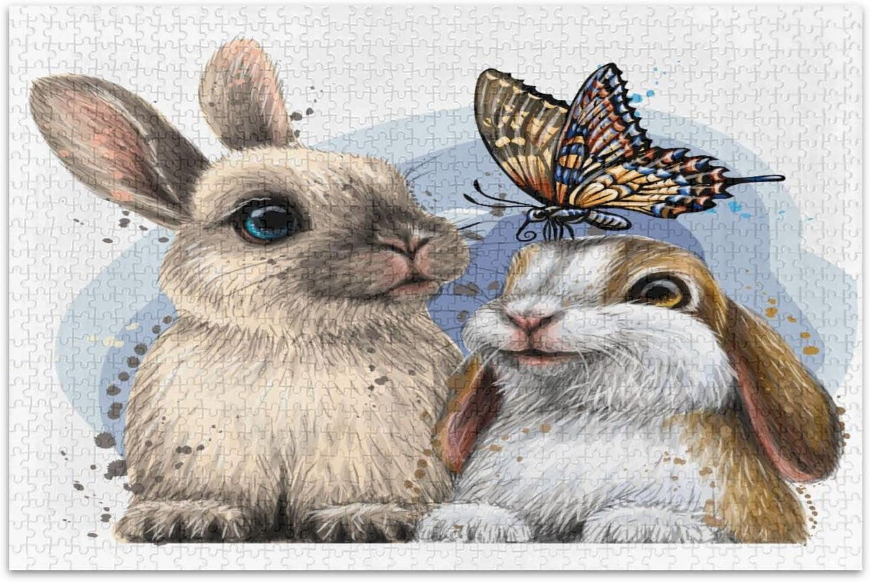 FREEAMG Little Rabbits with A Butterfly 1000 Pcs of Irregular Puzzle ...