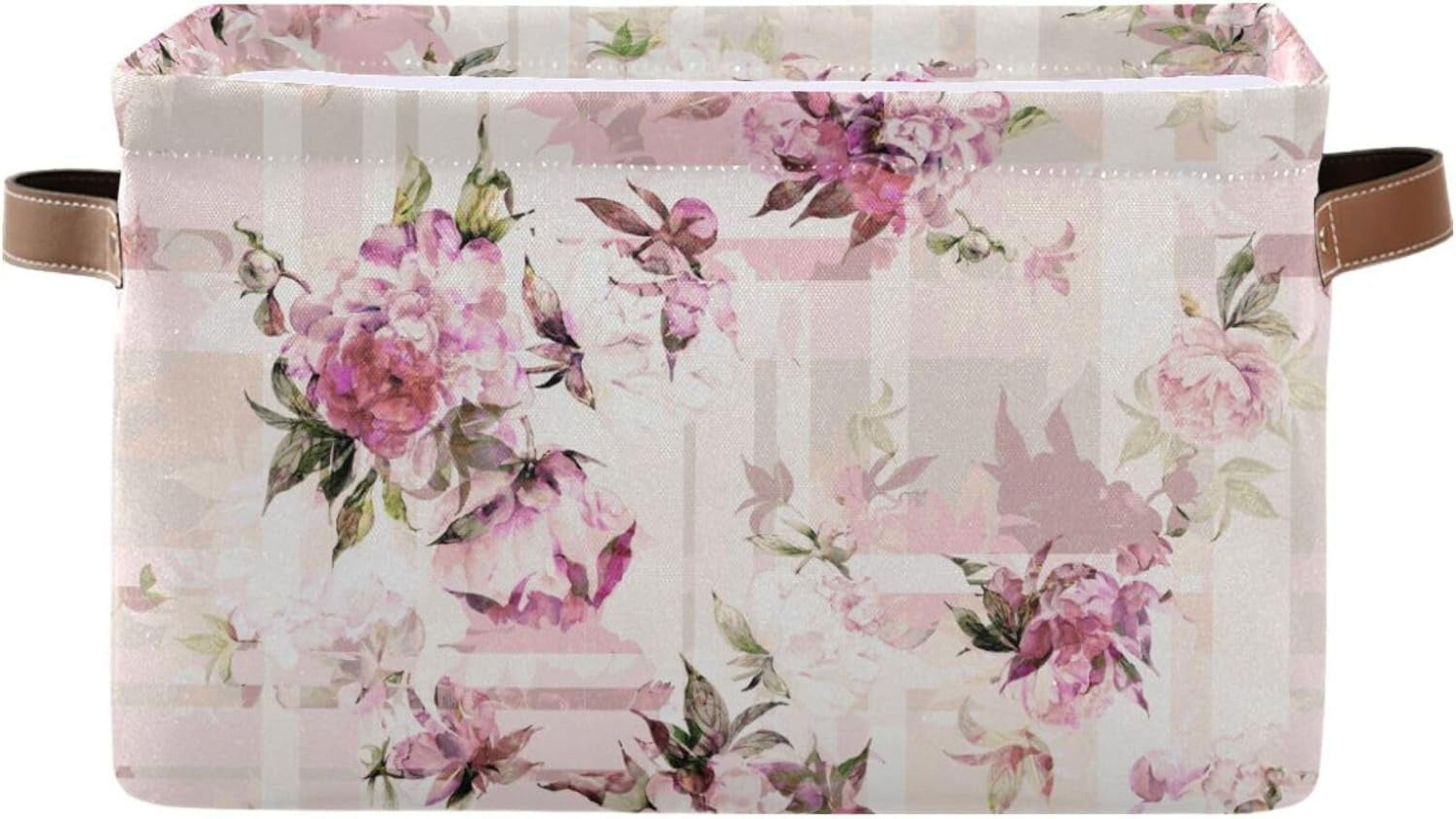 FREEAMG Lovely Peonies Storage Basket, Durable Canvas Organizer With ...