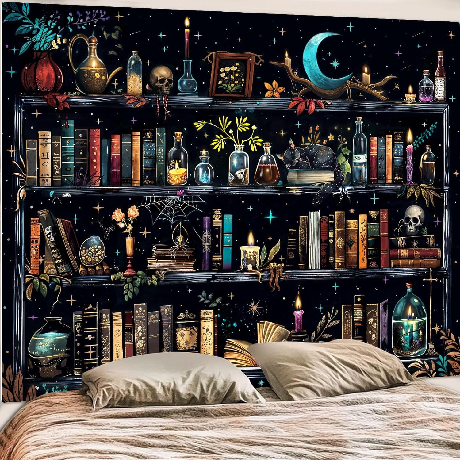 FREEAMG Magic Bookshelf Tapestry Magical Witchy Potion D Hippie ween ...