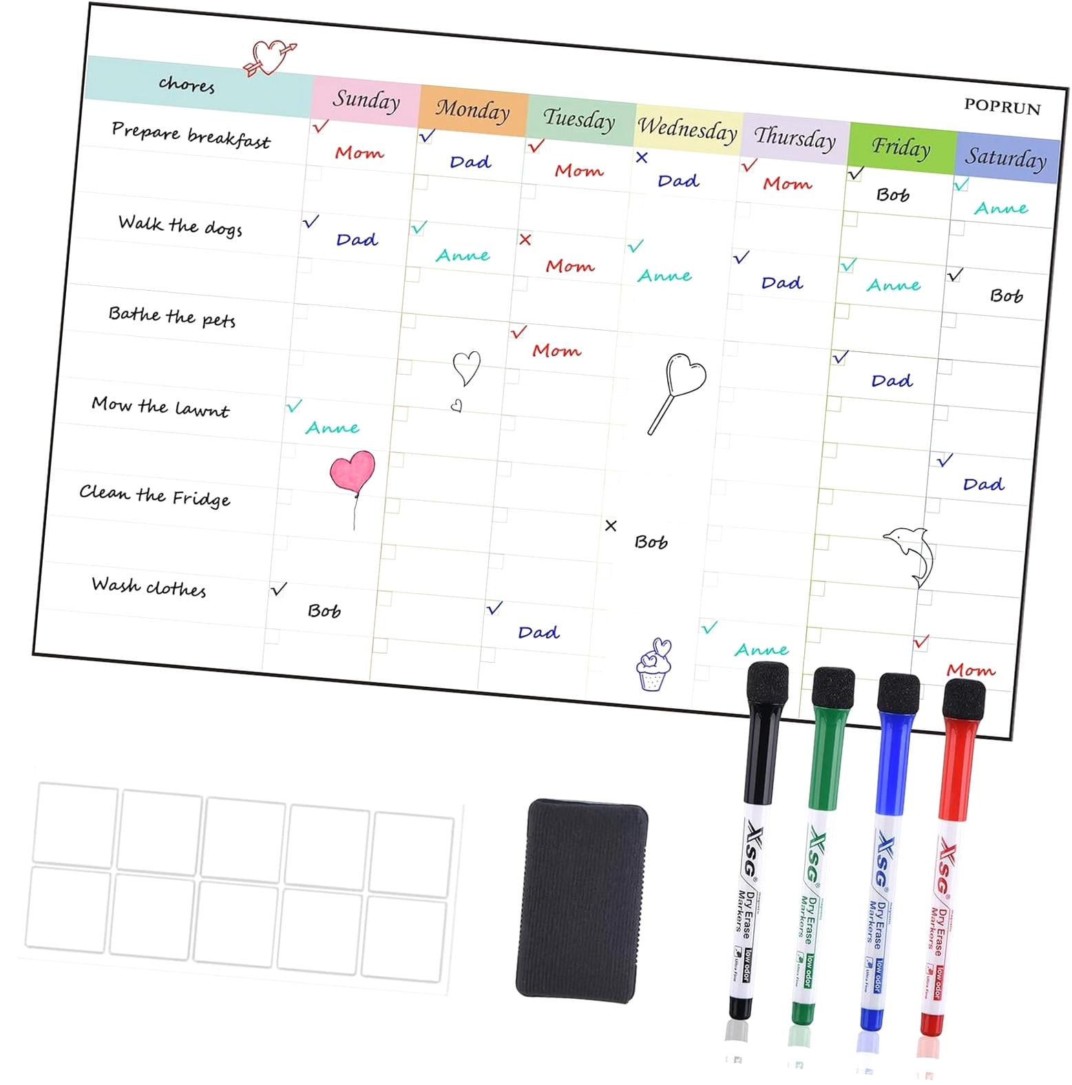 FREEAMG Magnetic Chore Chart Calendar for Refrigerator, A3 Weekly ...