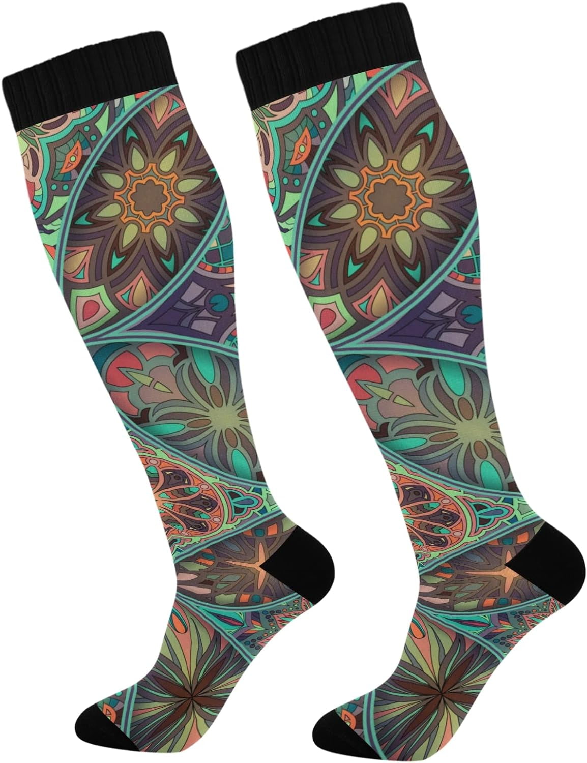 FREEAMG Mandala Compression Socks Women Men Long Stocking (20-30mmHg ...