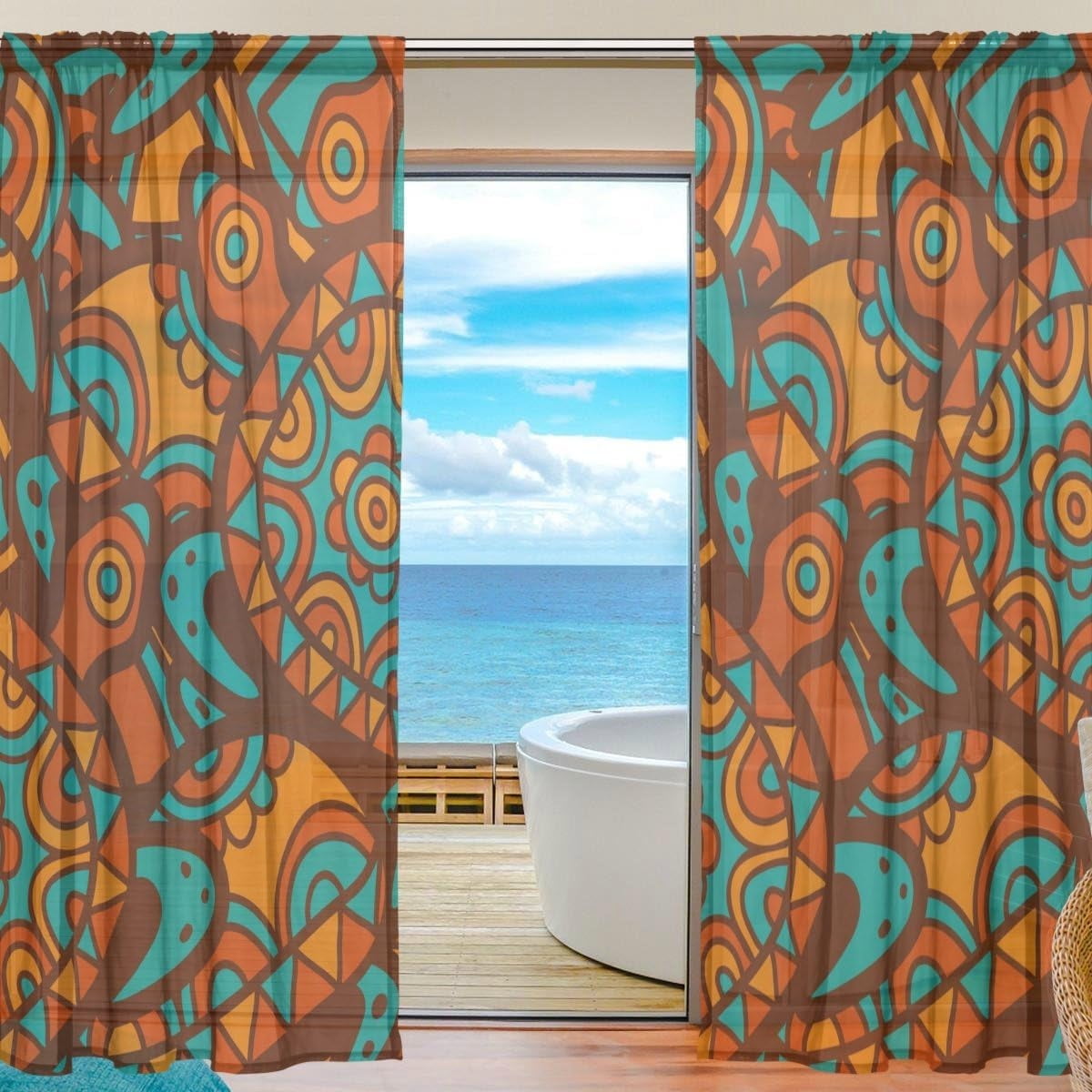 FREEAMG Mandala Tribal Totem Turtle Sheer Window Curtain Panel Drape ...