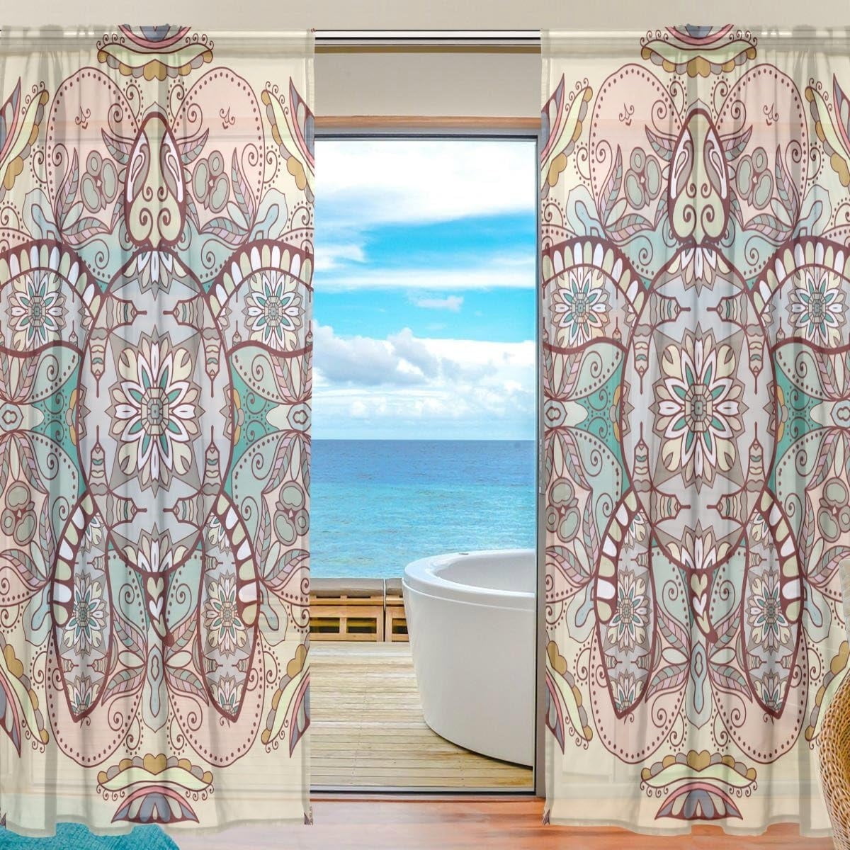 FREEAMG Mandala Tribal Totem Turtle Sheer Window Curtain Panel Drape ...
