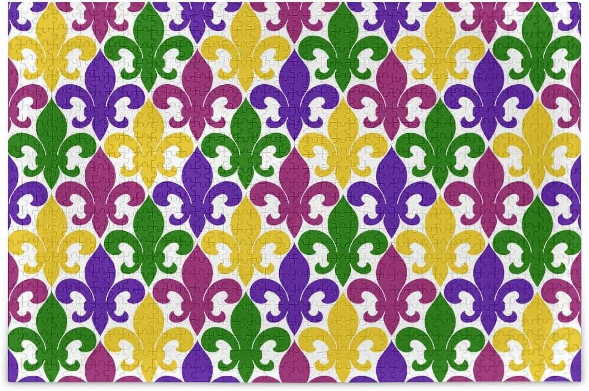 FREEAMG Mardi Gras Fleur De Lis Pattern Decorative Floral Design Jigsaw ...