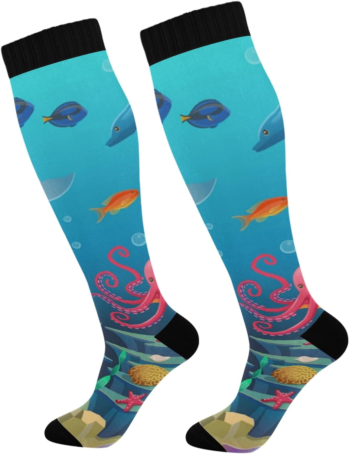 FREEAMG Marine Life Treasure Compression Socks for Women and Men, 1 ...