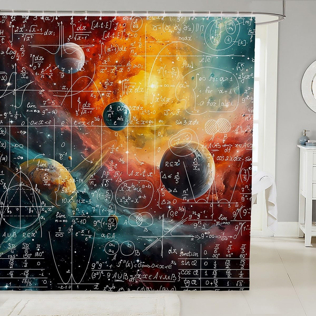 FREEAMG Math Equation Shower Curtain 72"x84" Kids Galaxy Solar System ...