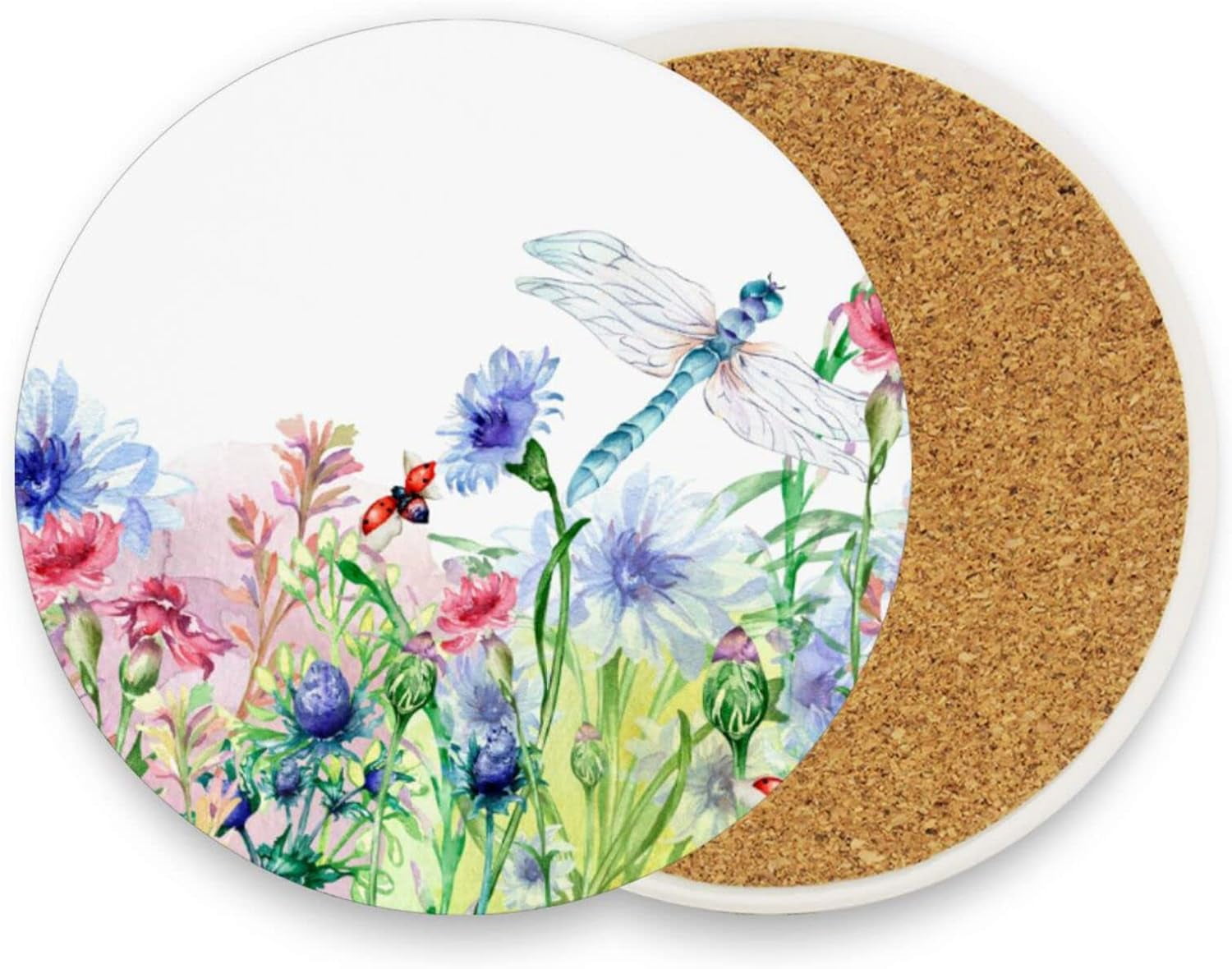 FREEAMG Meadow Colorful Flowers Coasters for Drinks Set of 2, Absorbent ...