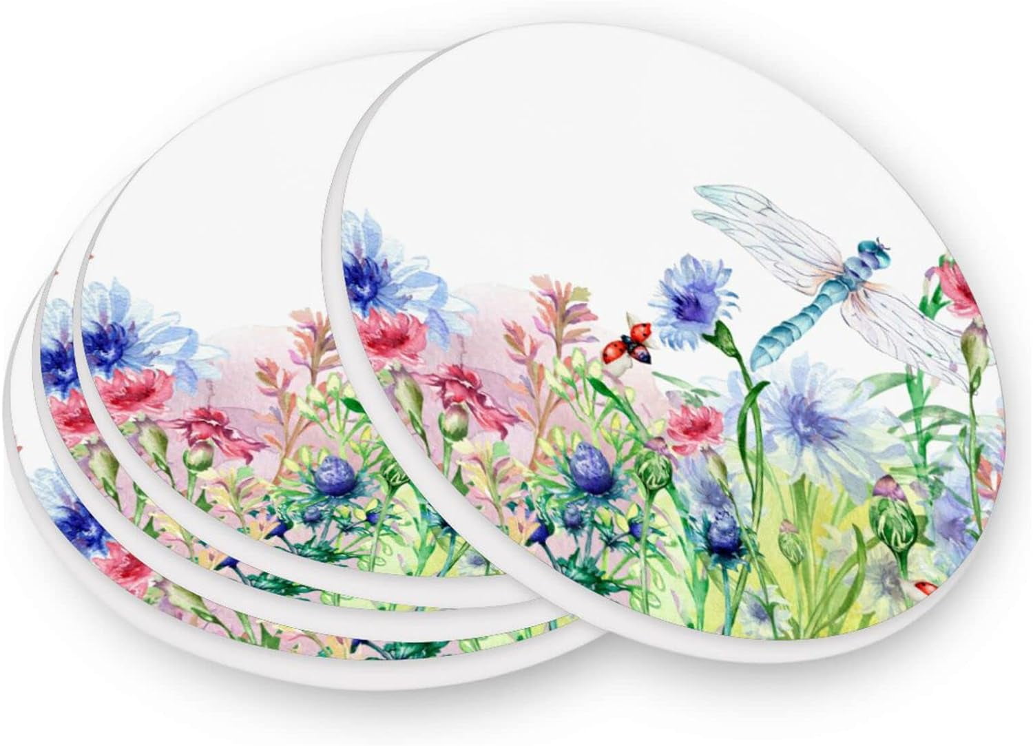 FREEAMG Meadow Colorful Flowers Coasters for Drinks Set of 4, Absorbent ...