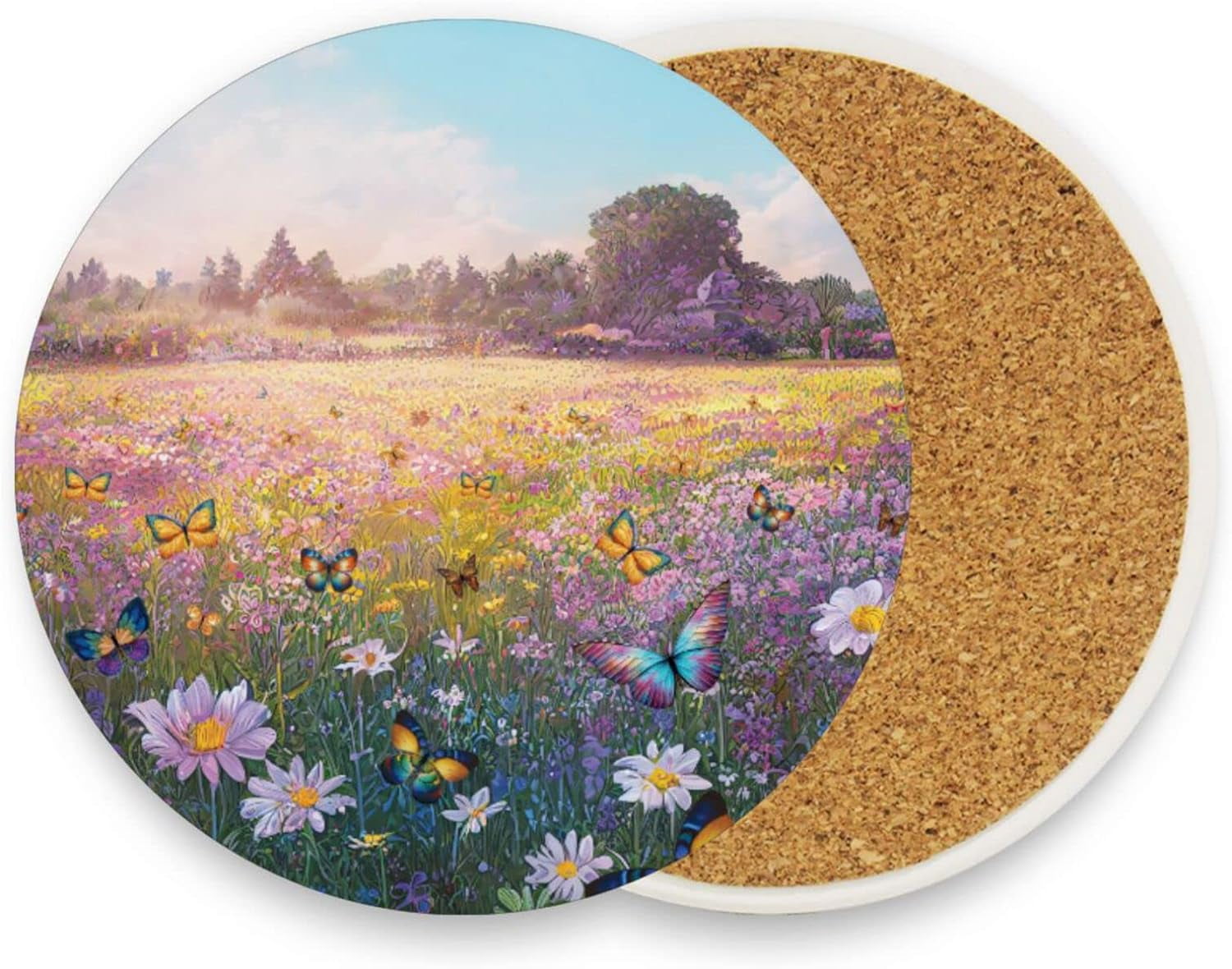 FREEAMG Meadow Flowers Butterflies Coasters for Drinks Set of 2 ...
