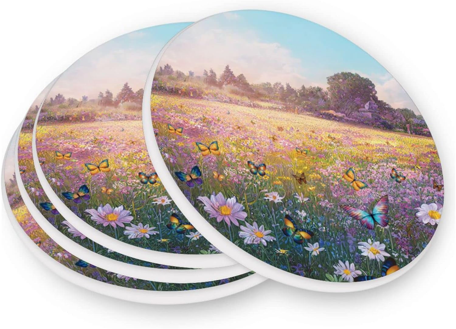 FREEAMG Meadow Flowers Butterflies Coasters for Drinks Set of 4 ...
