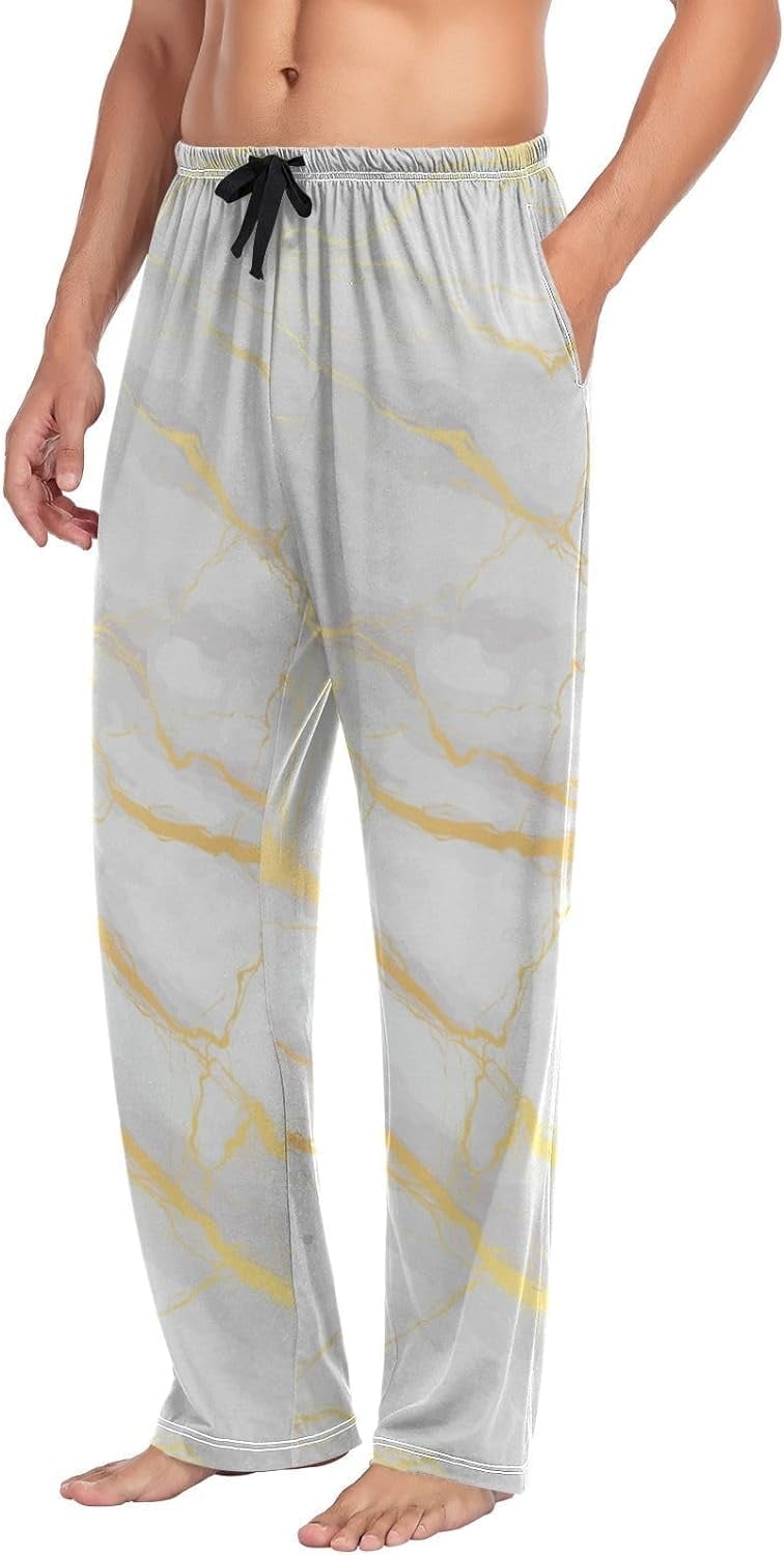 FREEAMG Men's Pajama Pants Beige Gold Marble Chic Cotton Pjs Sleepwear ...