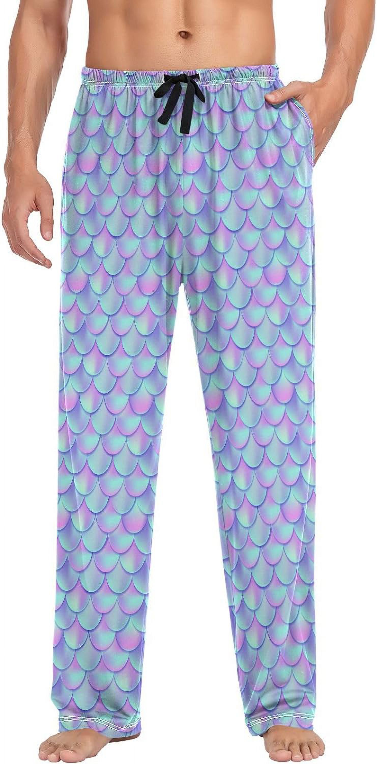 FREEAMG Mermaid Fish Scale Pattern Pajama Pants for Men, Men's Separate ...