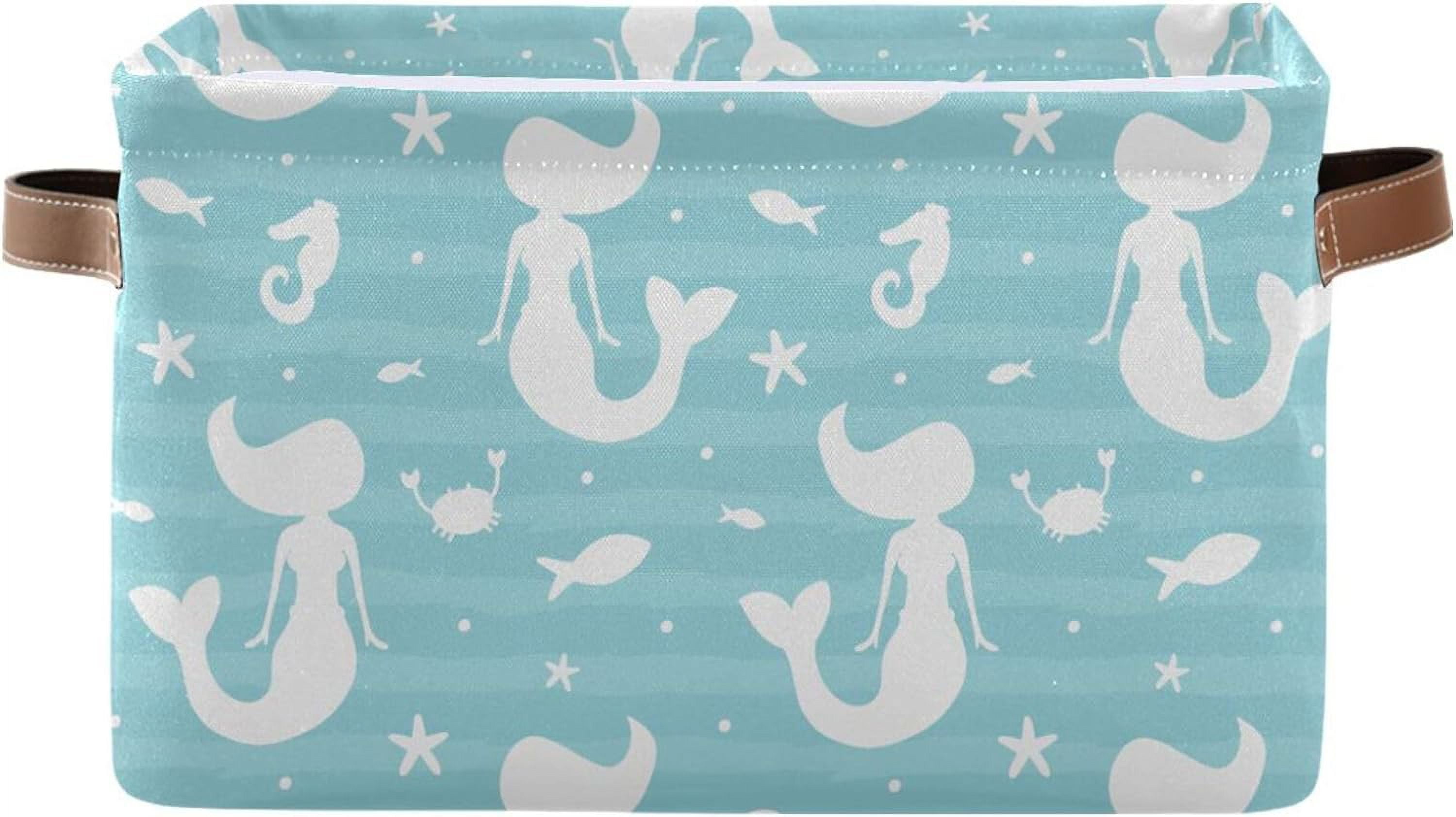 FREEAMG Mermaid and Marine Life Silhouettes Storage Basket, Durable ...